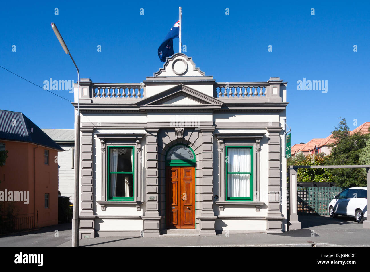 The Old Shipping Office, Akaroa, South Island, New Zealand Stock Photo ...