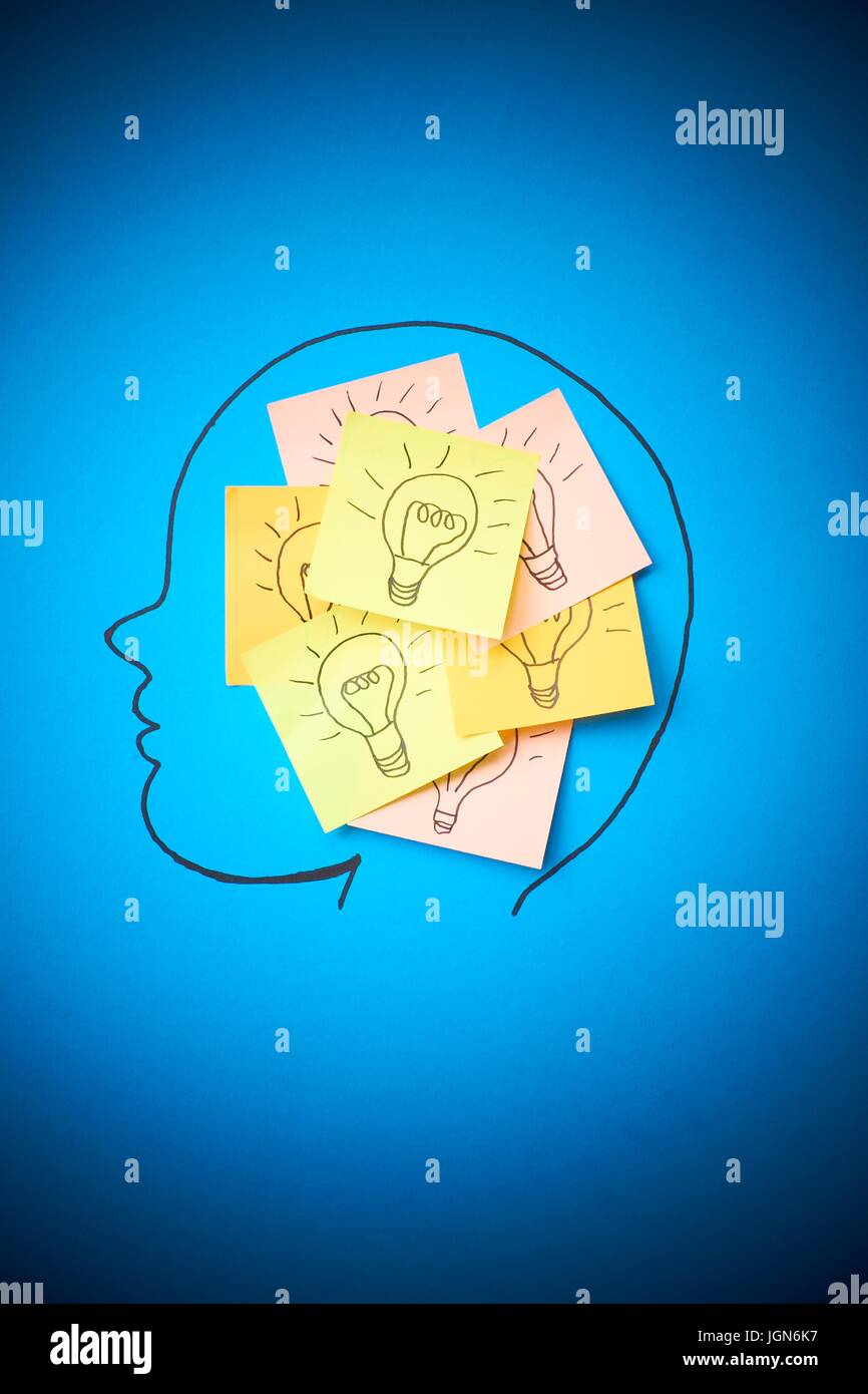 Sticky notes with light bulbs on head, illustration Stock Photo - Alamy