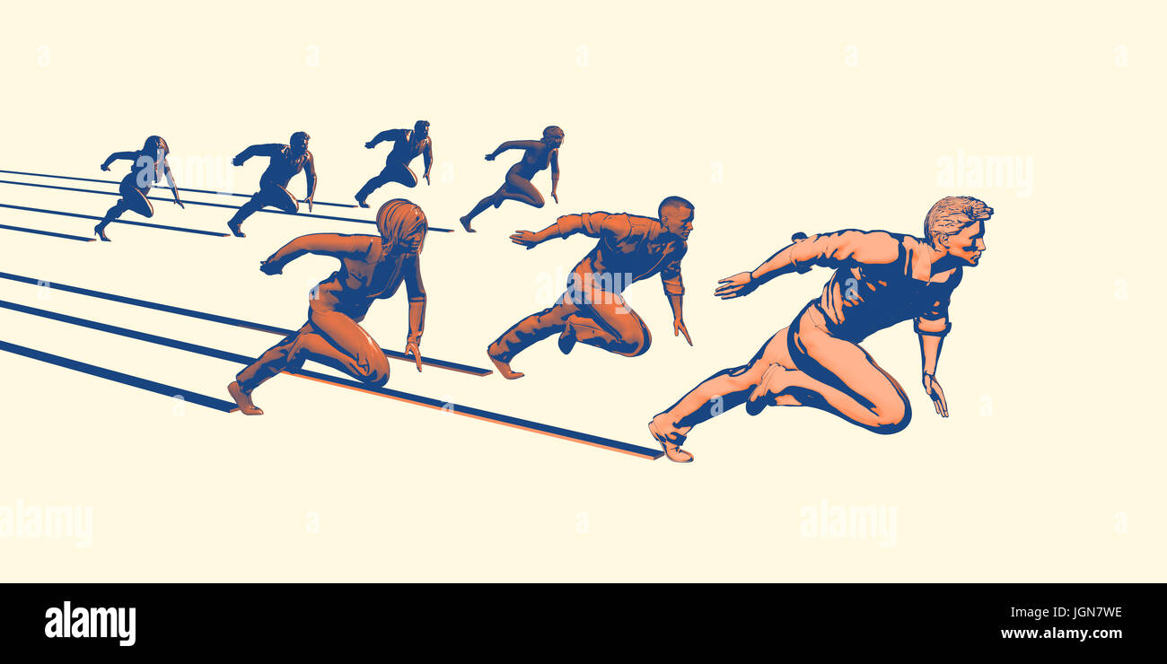 Business People Running as a Team with a Clear Winner Stock Photo - Alamy