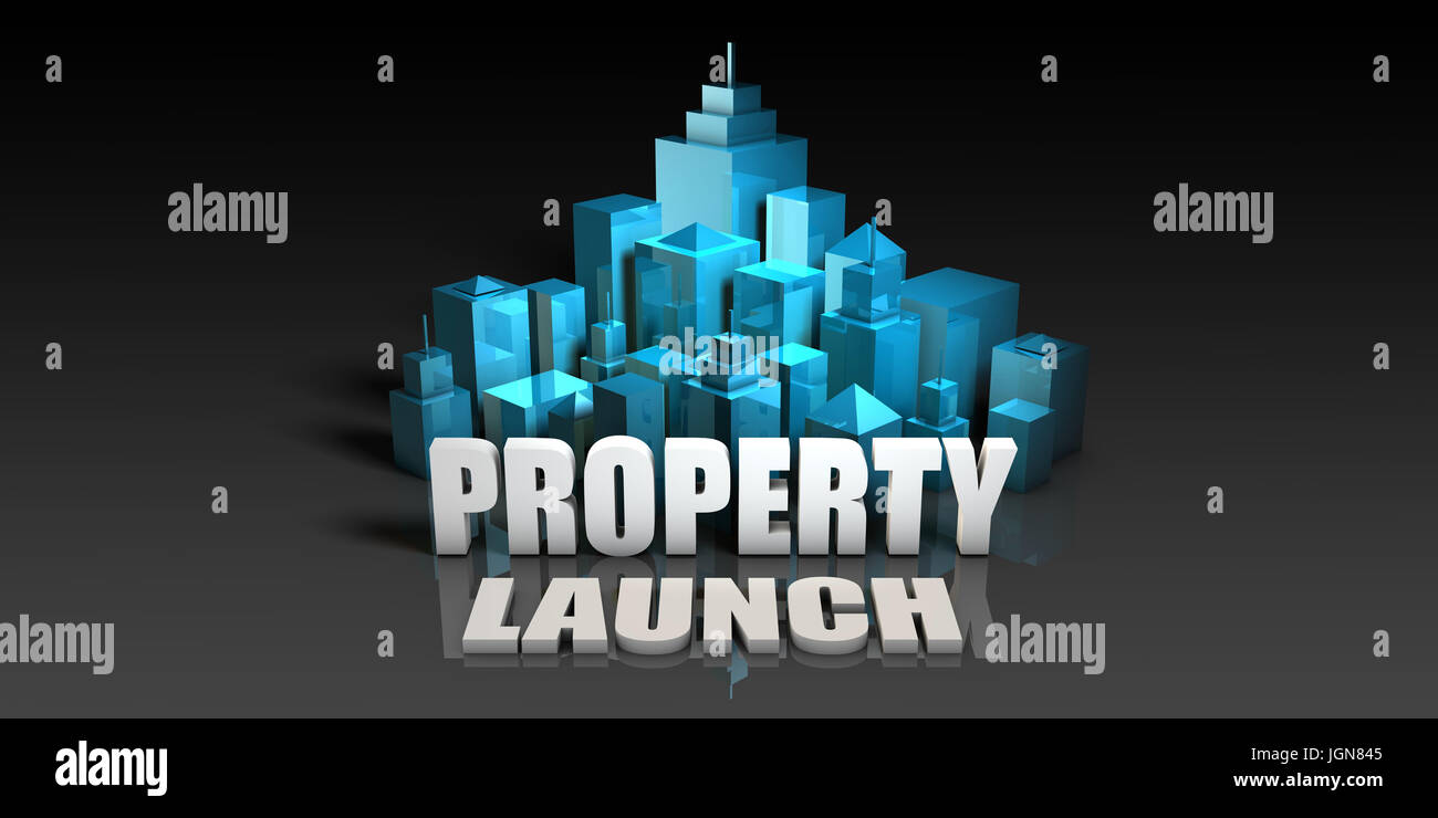 Property Launch Concept in Blue on Black Background Stock Photo - Alamy