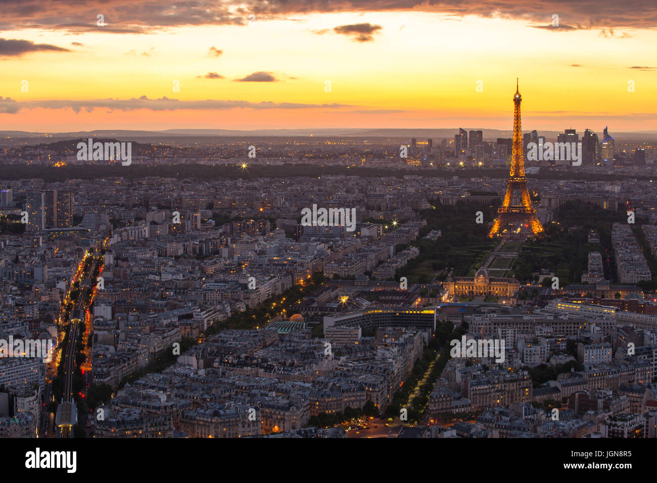 Paris, France - May 14, 2014: Sunset in Paris city skyline in France ...