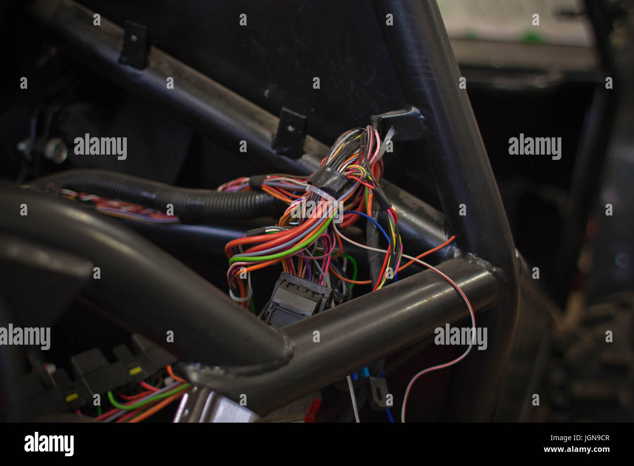 colorful switches and wiring on buggy's frame Stock Photo - Alamy