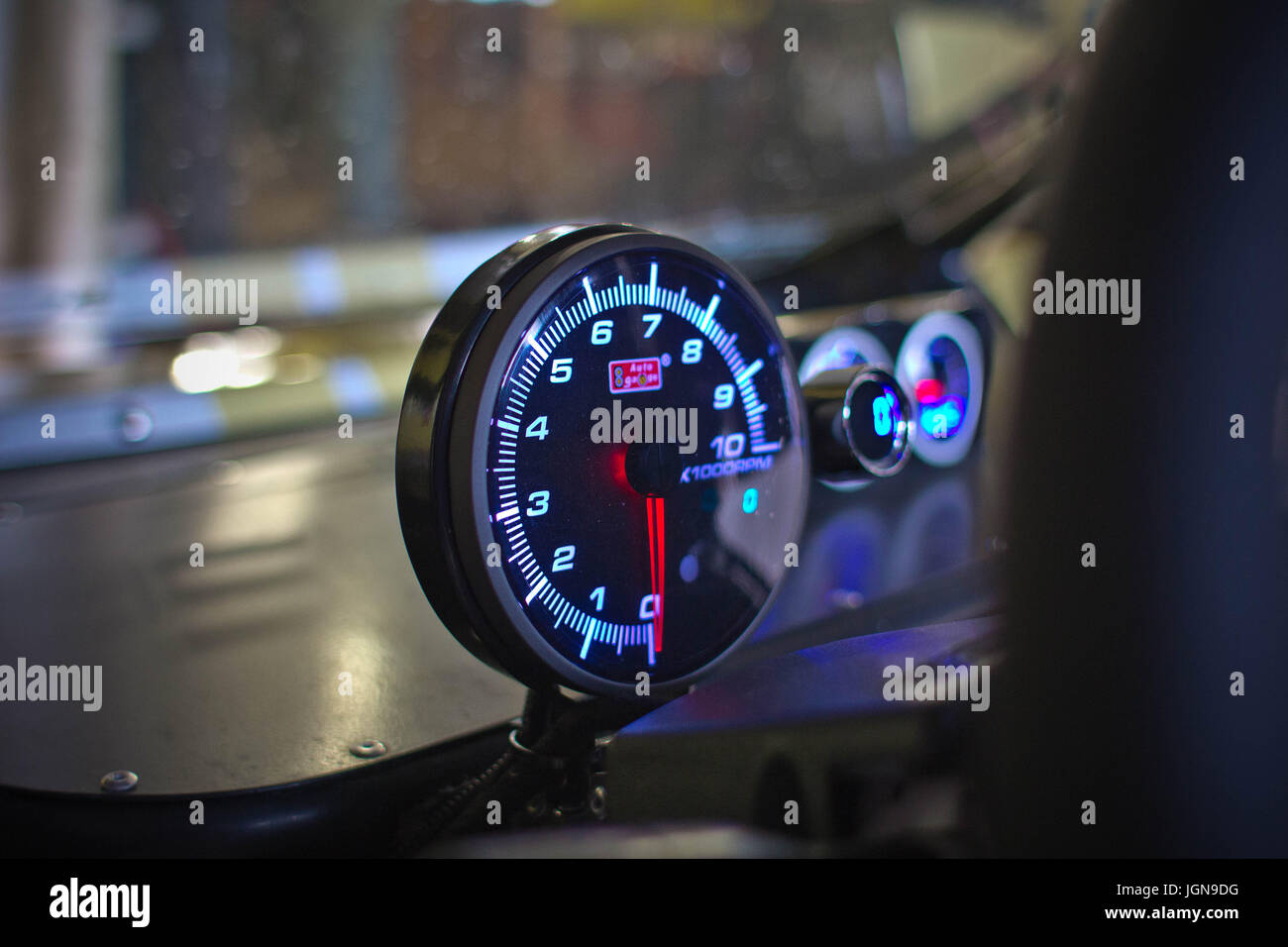 Speedometer of buggy with blue backlight with red cursor Stock Photo ...