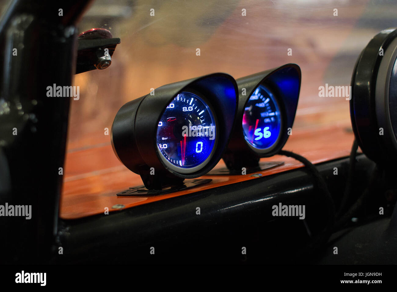 Speedometer of buggy with blue backlight with red cursor Stock Photo ...