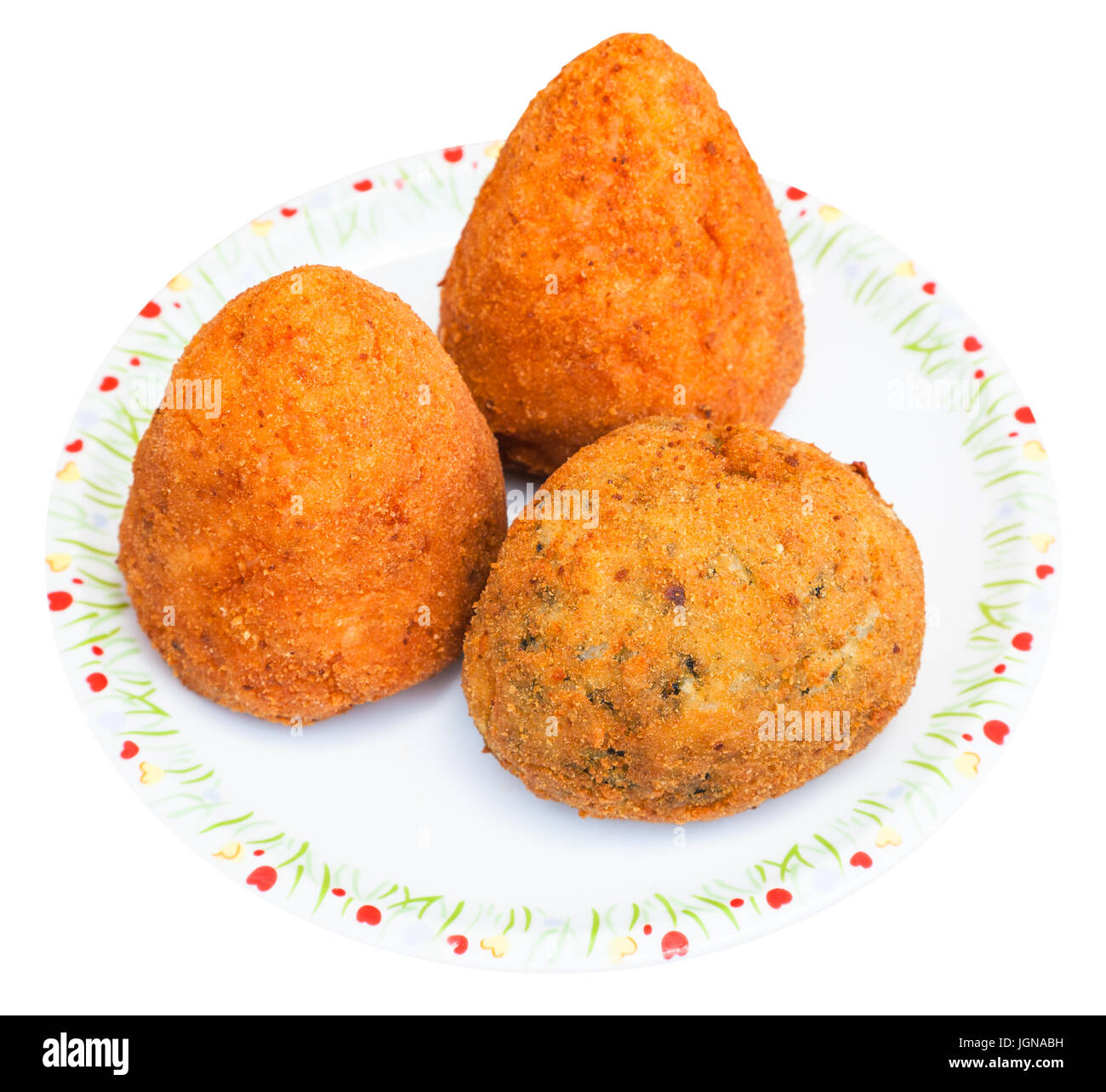 traditional sicilian street food - various rice balls arancini on plate ...
