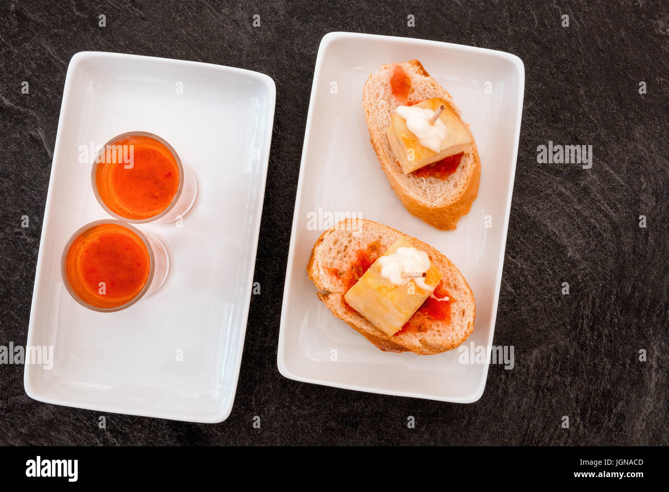 Spanish tapas in modern bar with copyspace, overhead shot Stock Photo ...