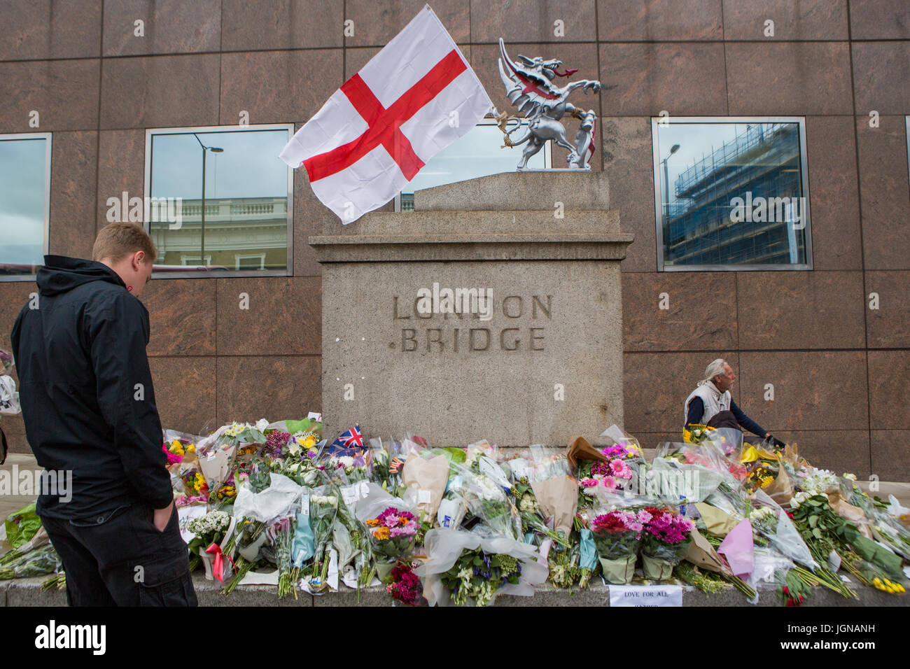 People reading & writing post it note tributes at London Bridge for the ...