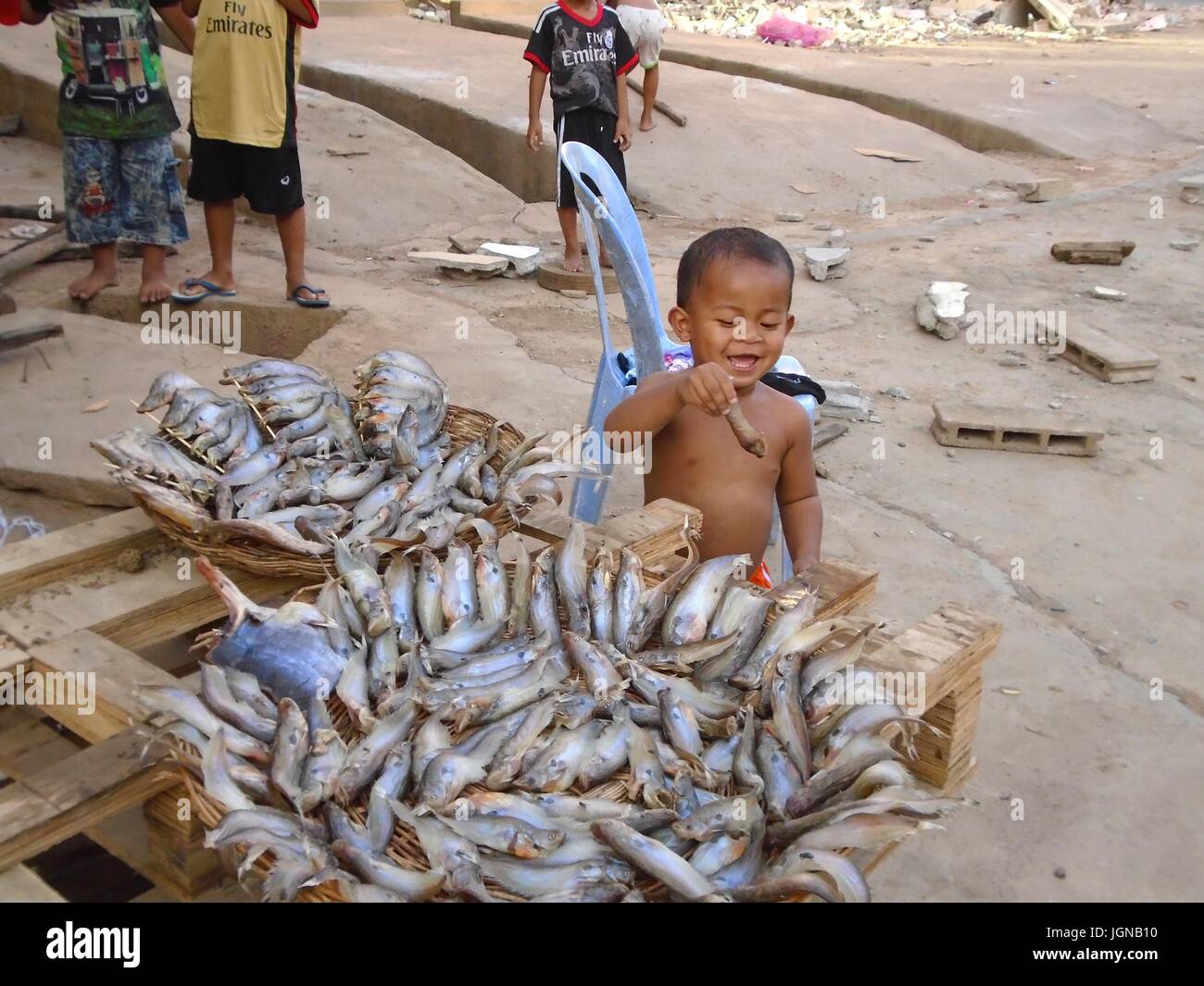 Little Boy Brat at Fish Market Poipet Cambodia Decrepit Impoverished ...