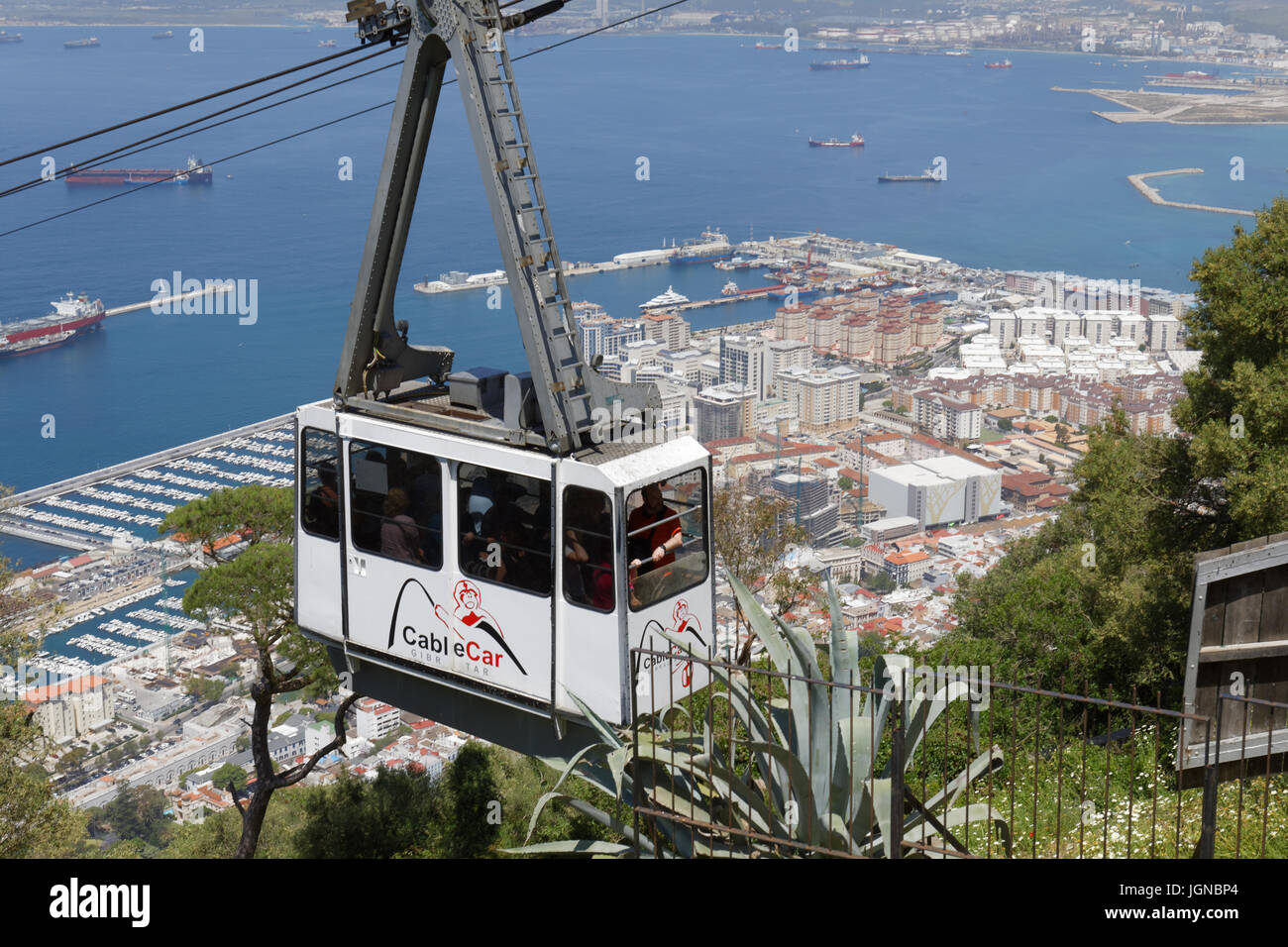 Gibraltar's cable car, approaching the summit Stock Photo - Alamy