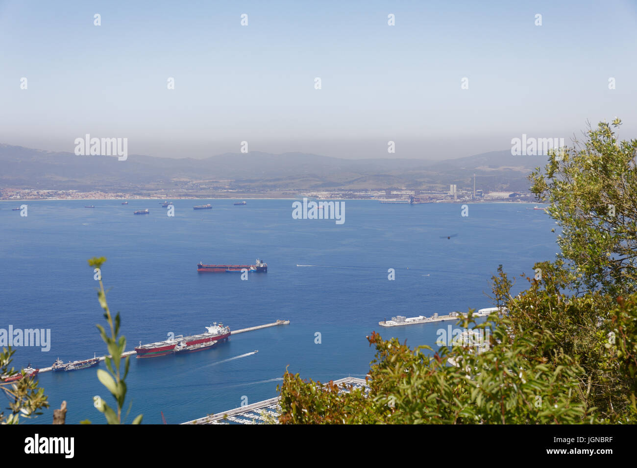 Looking across the Bay of Gibraltar from the summit of the Rock Stock ...