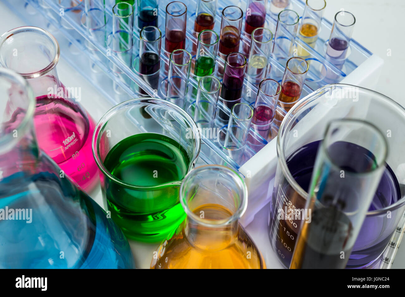 Close up of lab flasks and test tubes Stock Photo - Alamy