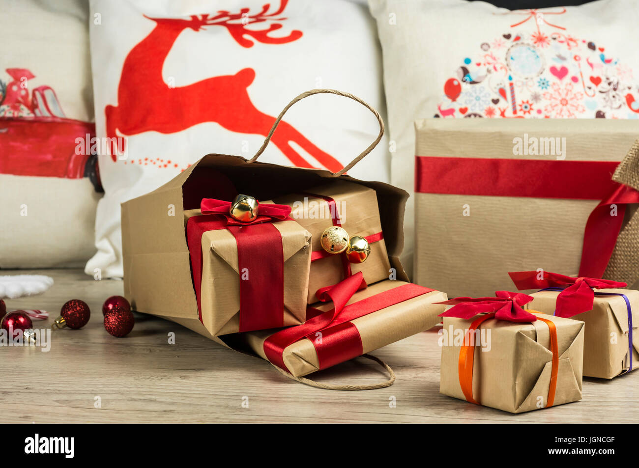 Shopping Christmas presents close up Stock Photo - Alamy