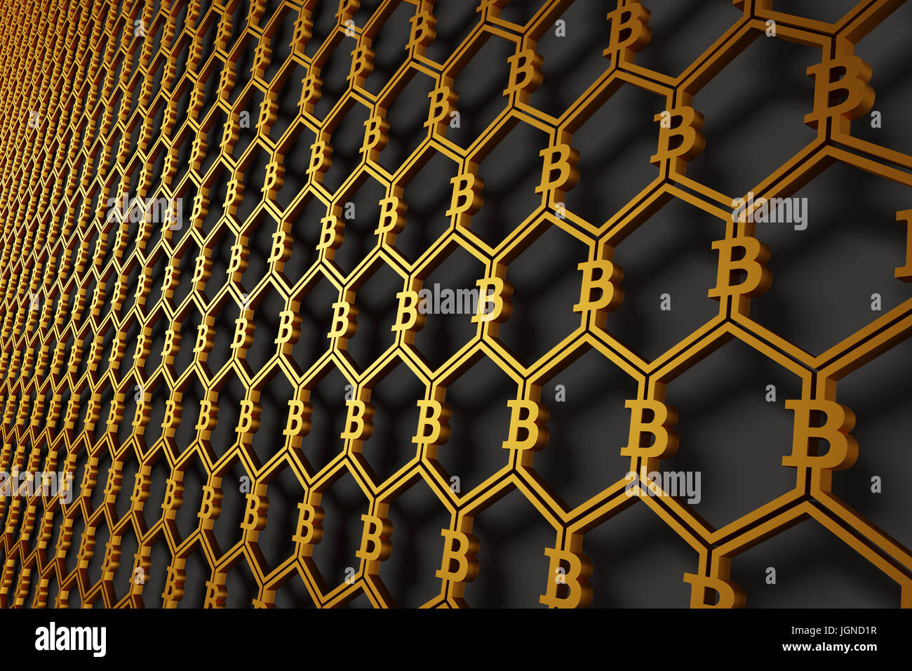 Bitcoin symbols connected in a pattern. Cryptocurrency background. 3D ...