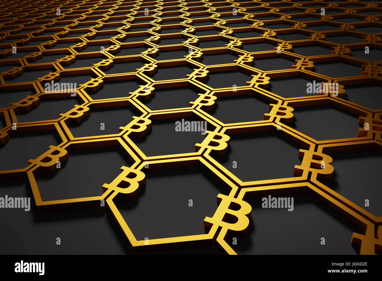 Bitcoin symbols connected in a pattern. Cryptocurrency background. 3D ...
