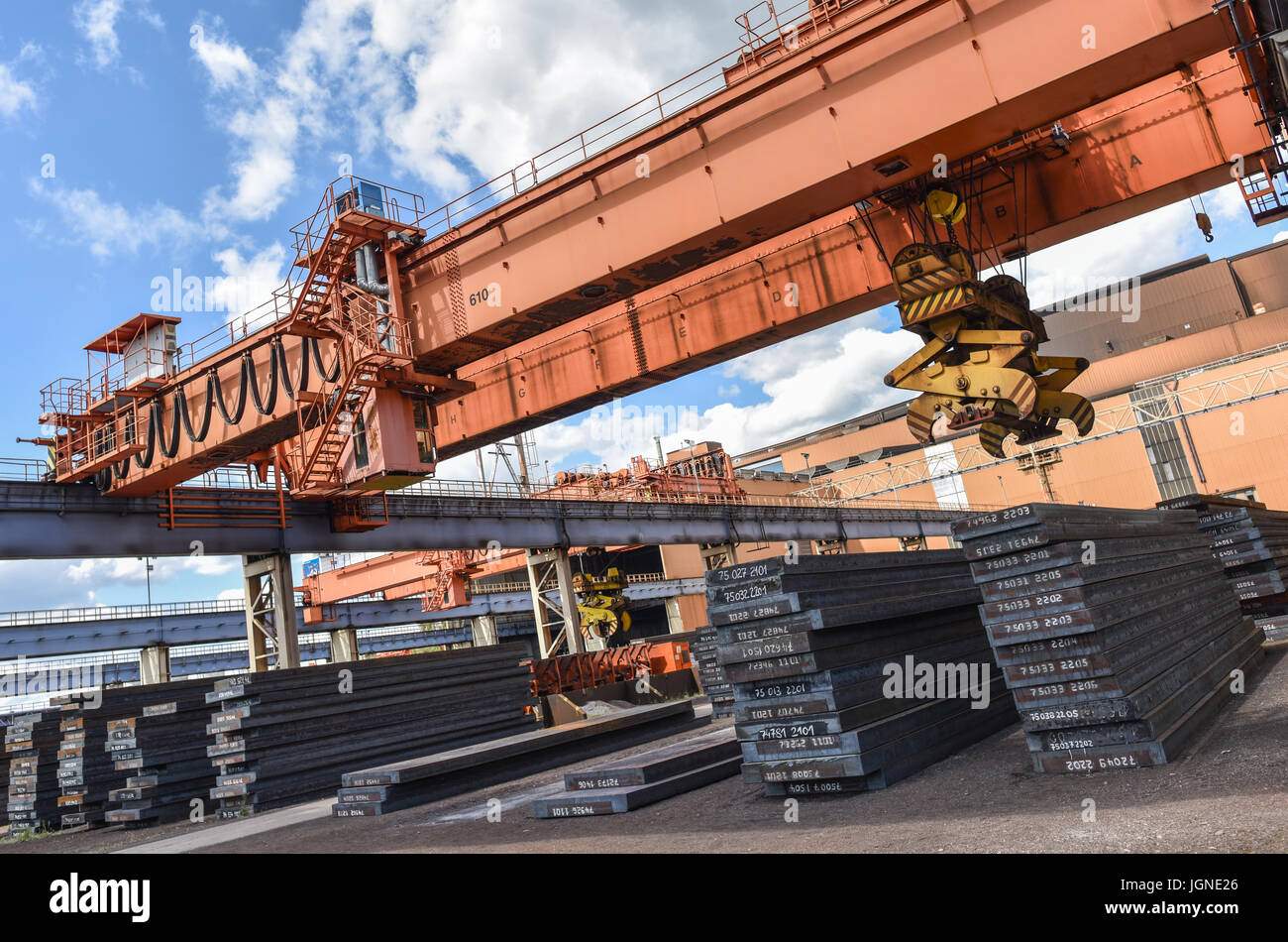 Slabs can be seen at the steel works of the company ArcelorMittal ...