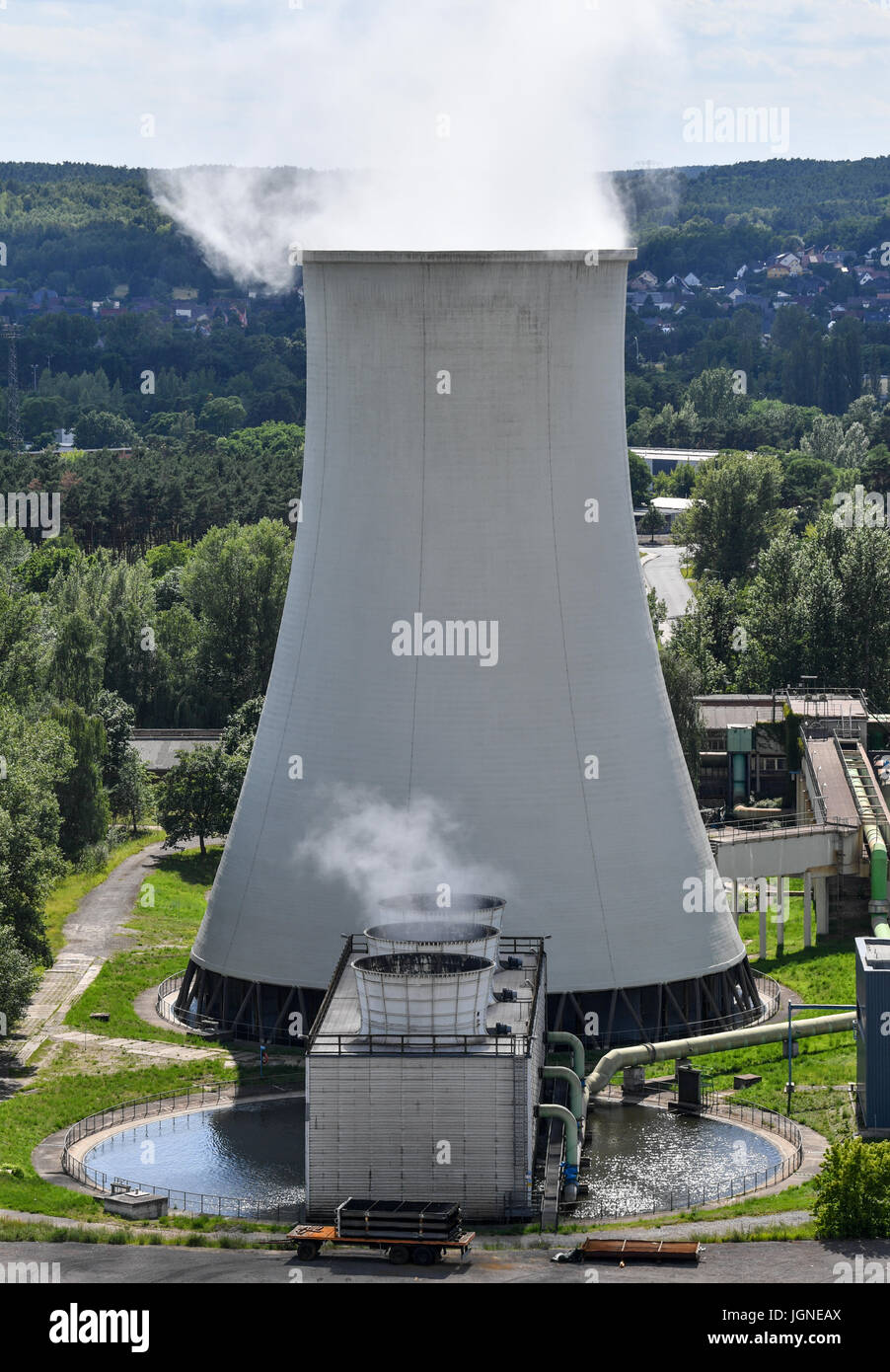View of the cooling tower at the steel works of the company ...