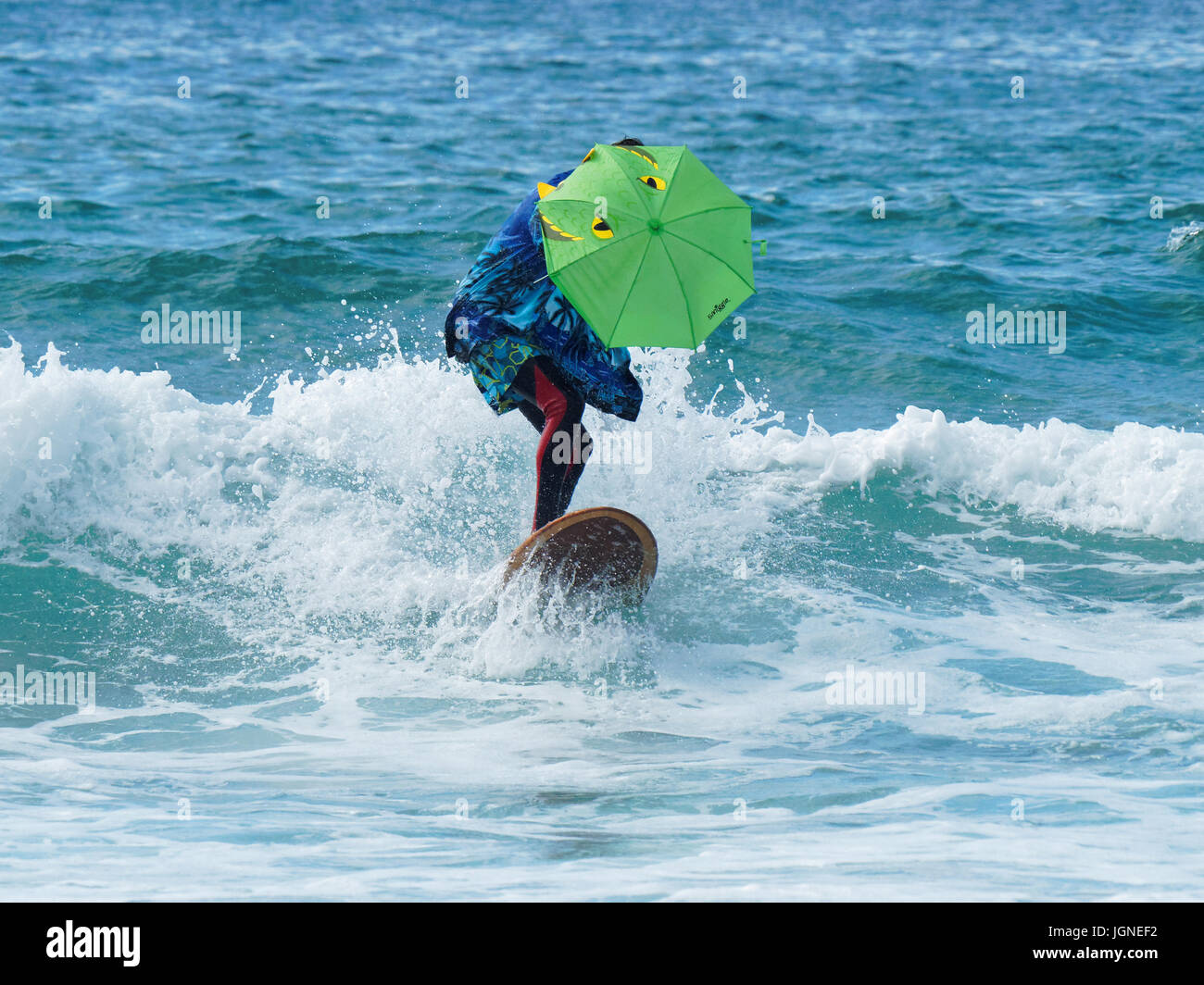 Surfing fun fancy dress surfers Stock Photo - Alamy