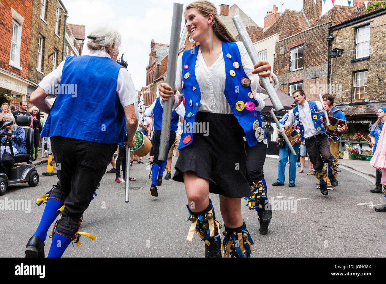 Traditional English folk dancers, Royal Liberty Morris side dancing and ...