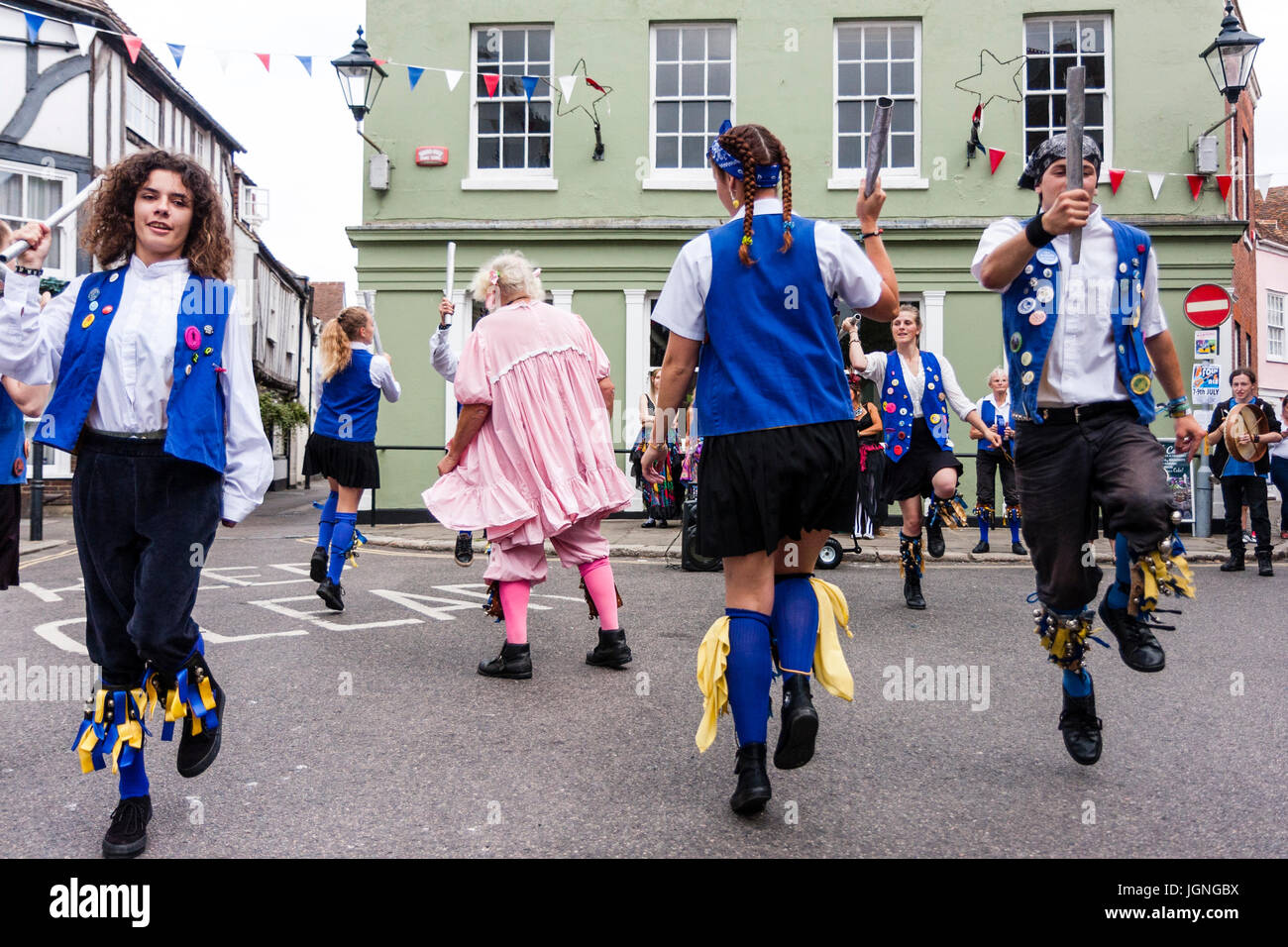 Traditional English folk dancers, Royal Liberty Morris side dancing ...