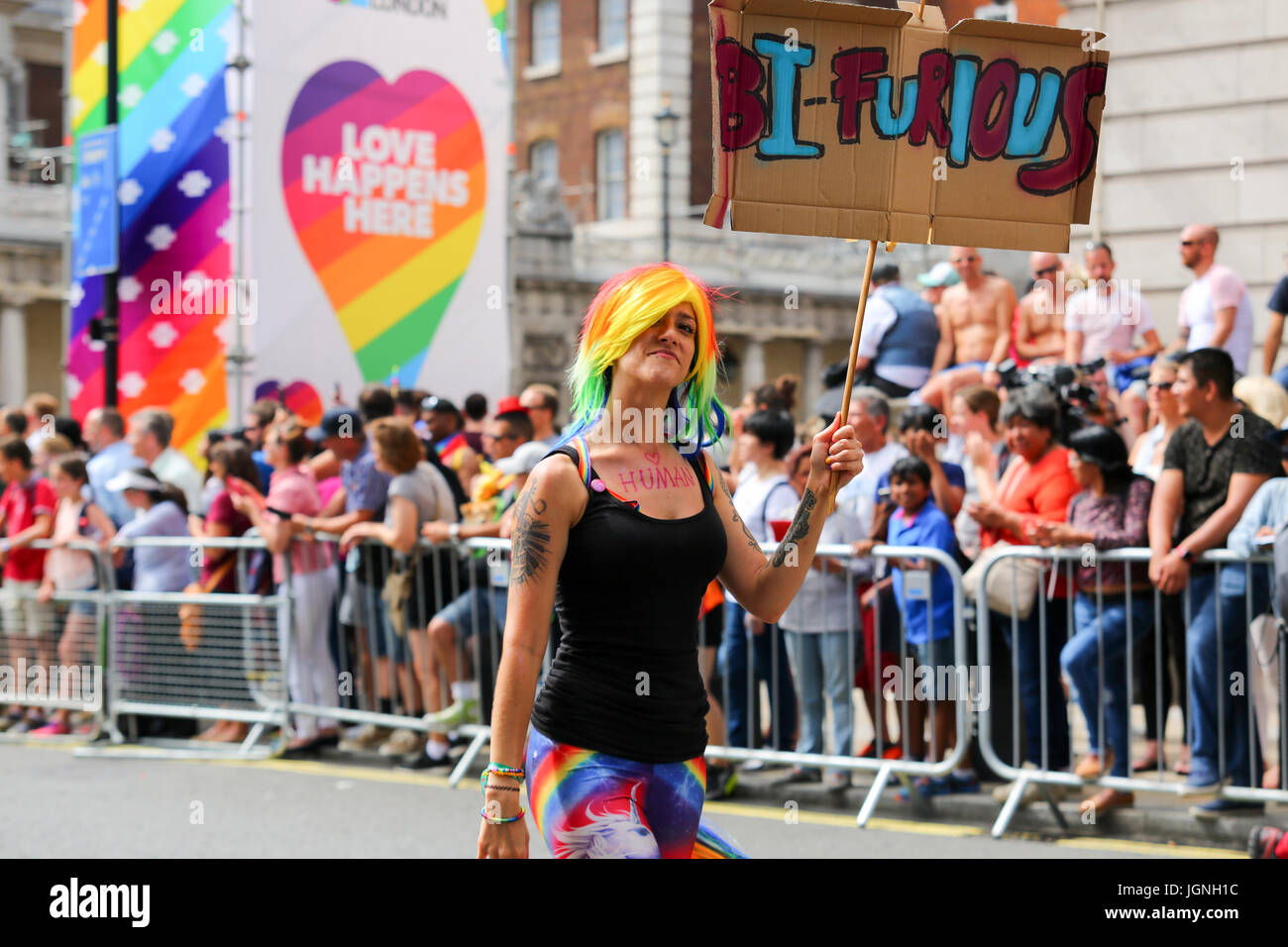 London, UK. 8th Jul, 2017. 2017 Pride in London parade following a ...