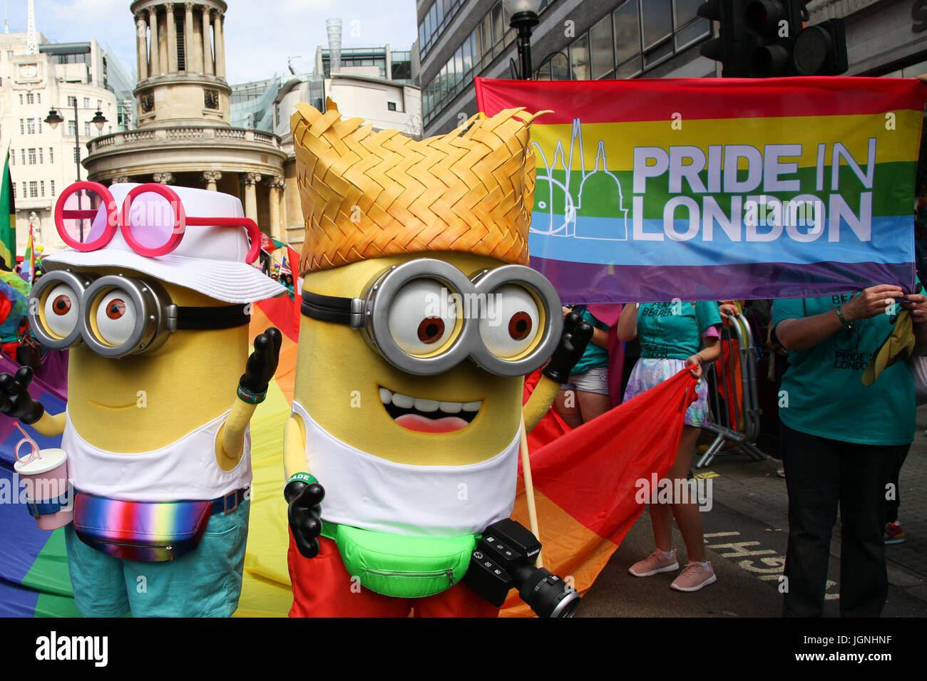 London, UK. 8th July, 2017. Two “Minions” from movie Despicable Me 3 ...