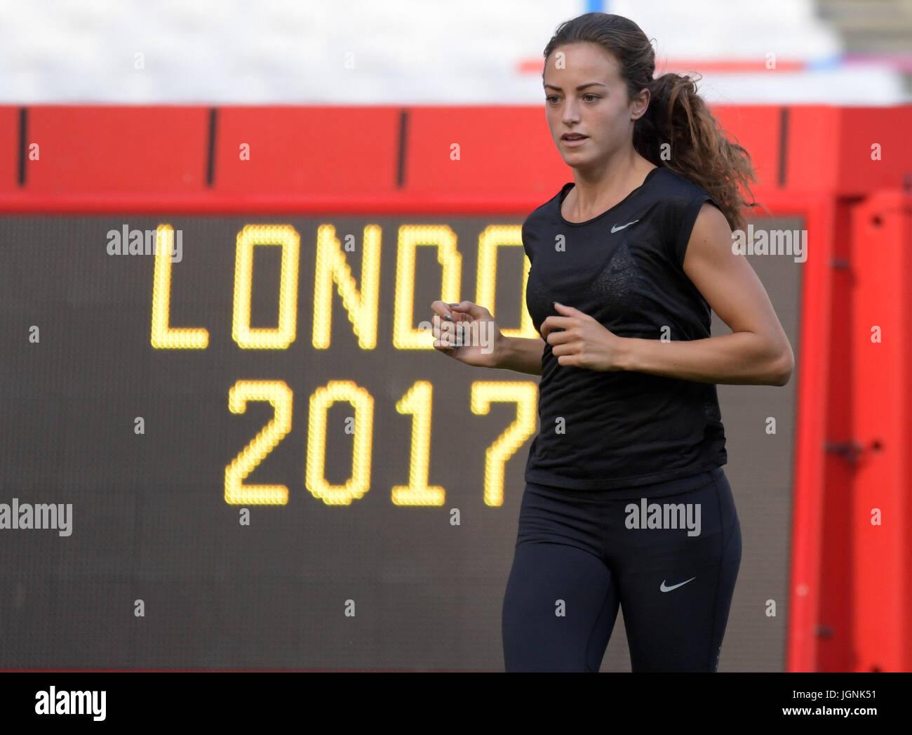 Laura Roesler (USA) runs during a training session prior to an IAAF ...