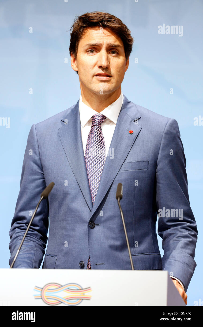 Hamburg, Germany. 8th July, 2017. Justin Trudeau speaks at the G20 ...