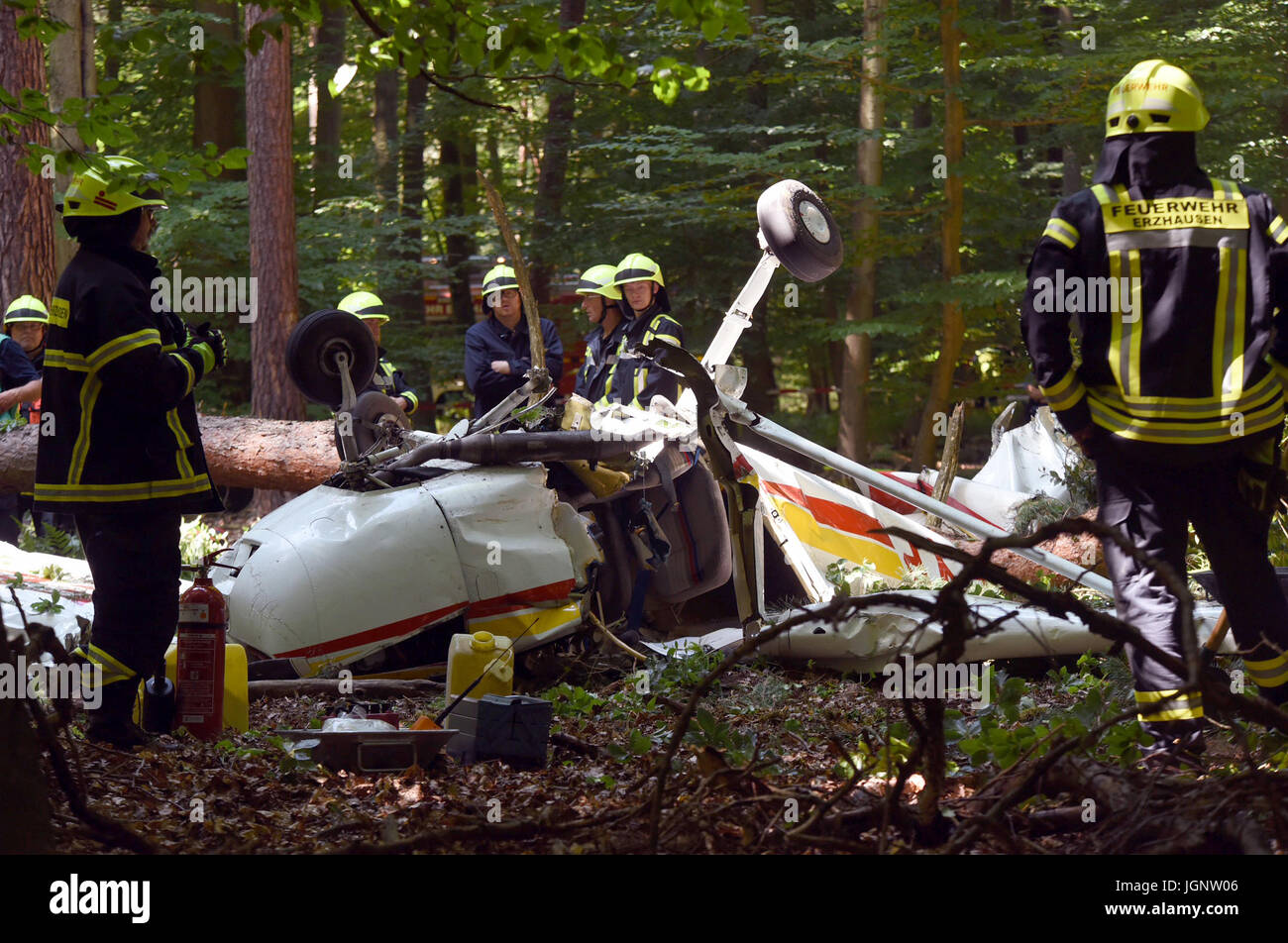 The wreck of a Cessna 105 after it crashed in a forest near the A5 ...