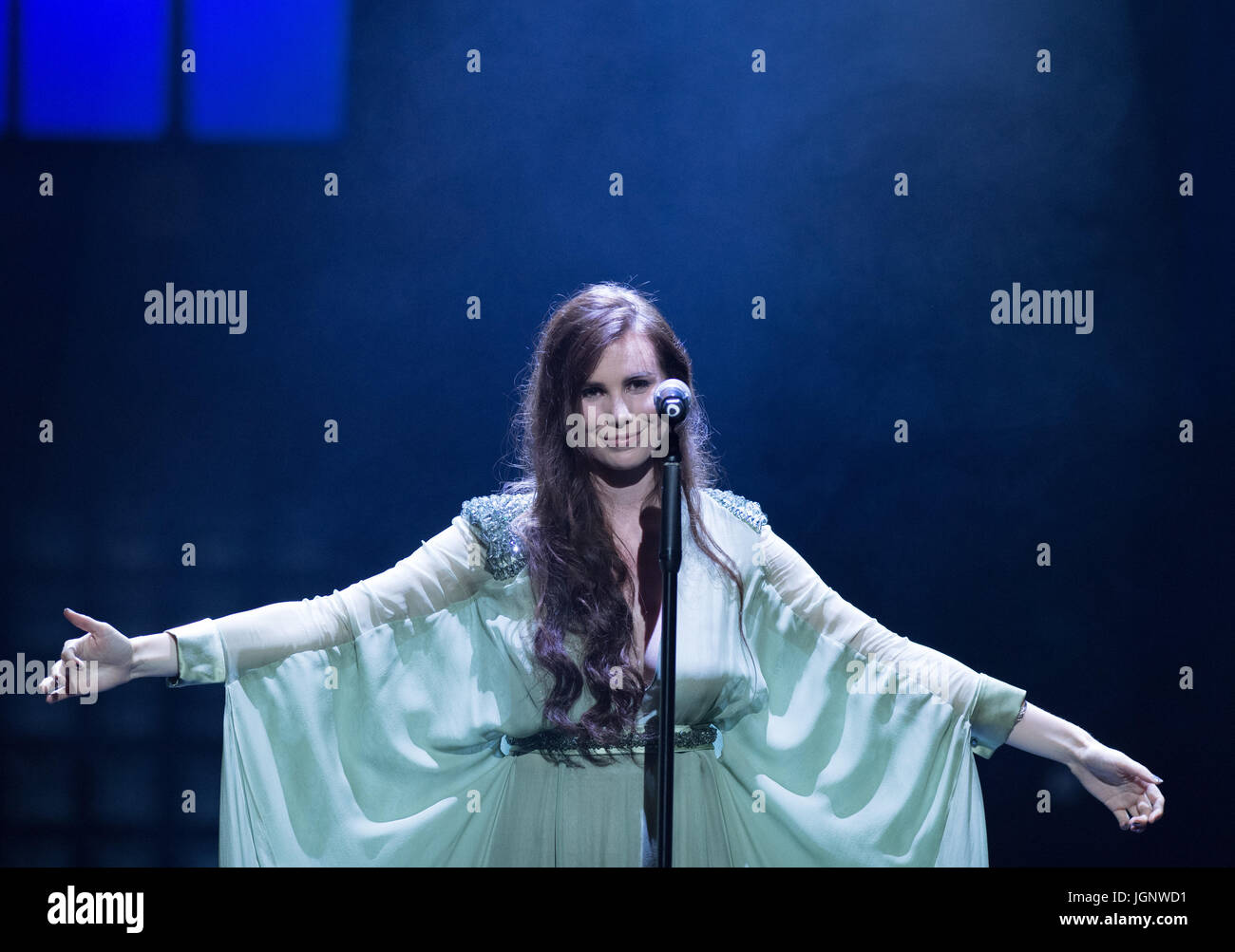 Swedish pop singer Pauline Skott performs at the fashion presentation ...