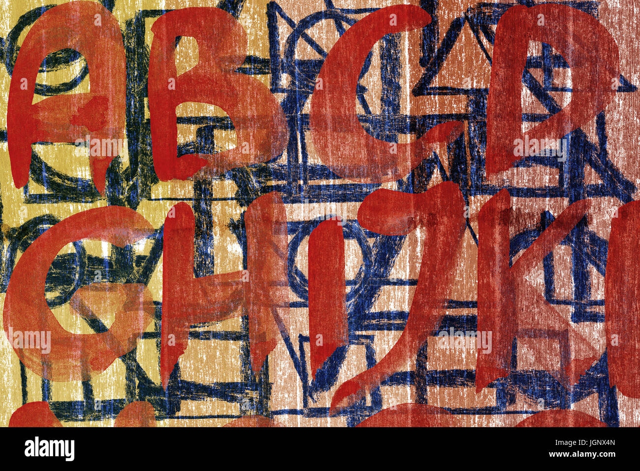 Designed art background with shapes and letters Stock Photo - Alamy