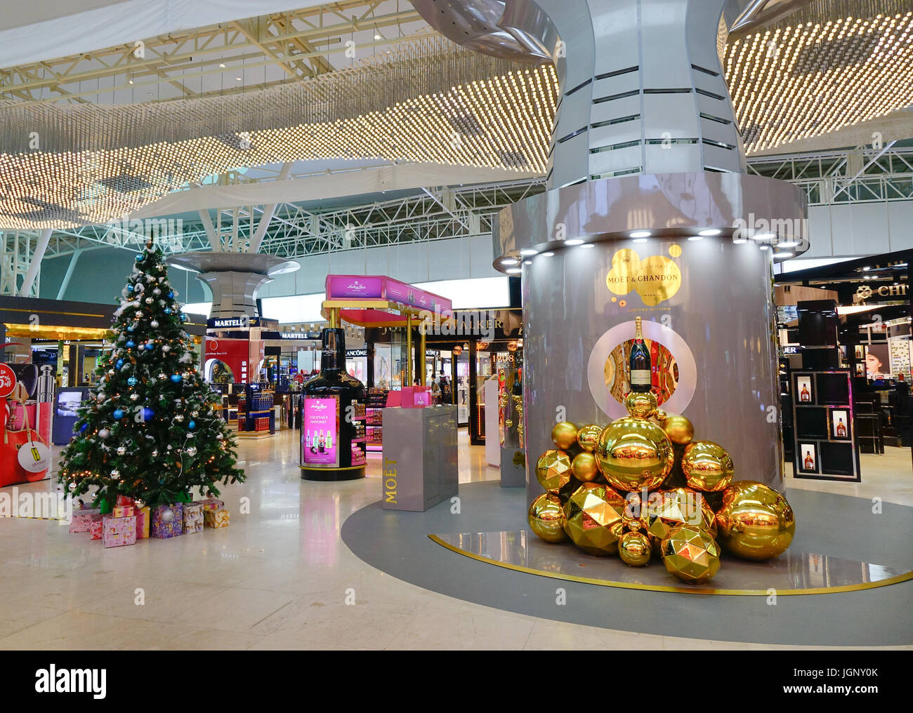 Kuala Lumpur, Malaysia - Dec 16, 2015. Decorations of Duty-Free shops ...