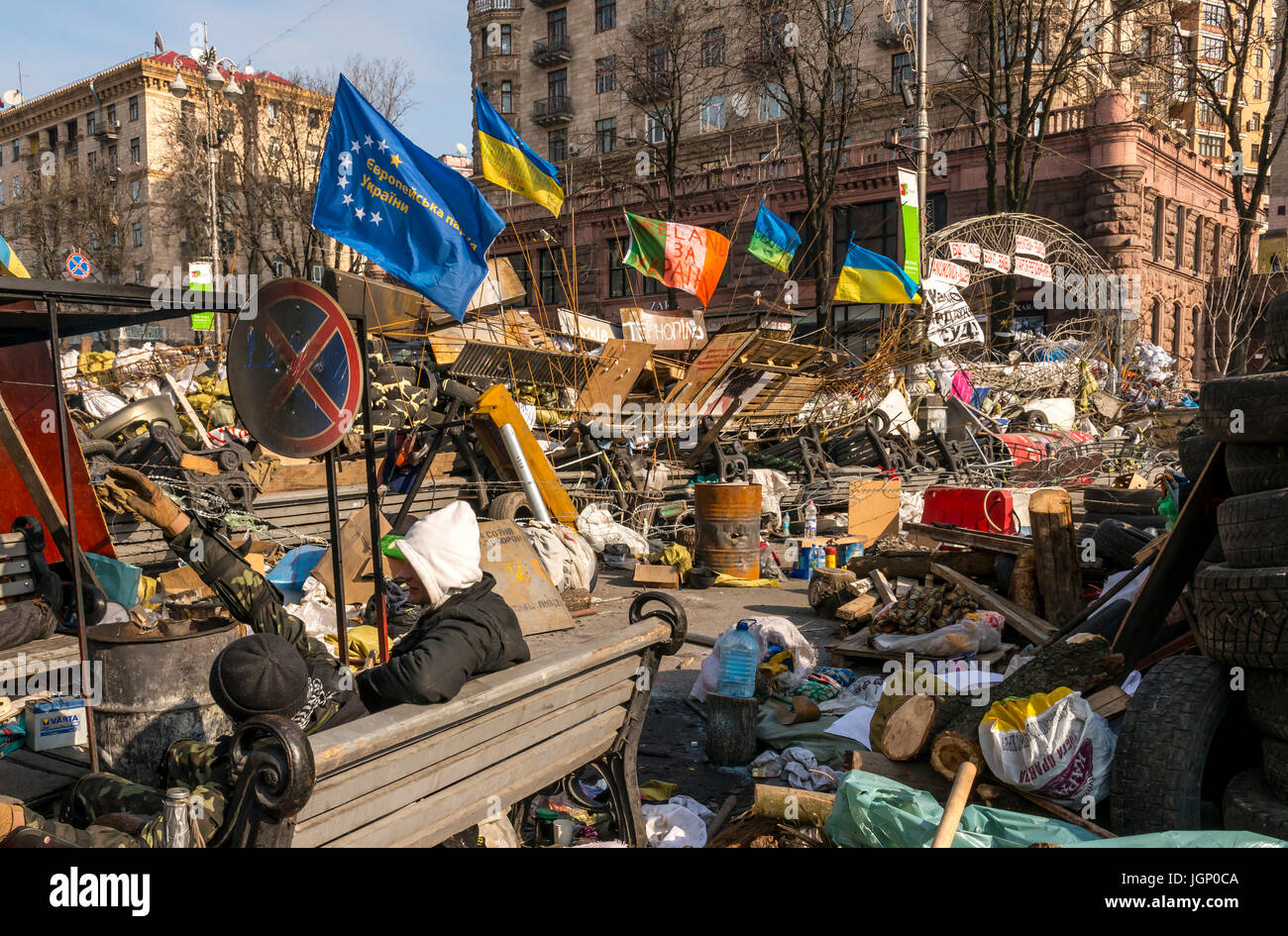 Kiev, Ukraine - February 26, 2014: Barricade in Kiev on Maidan Square ...