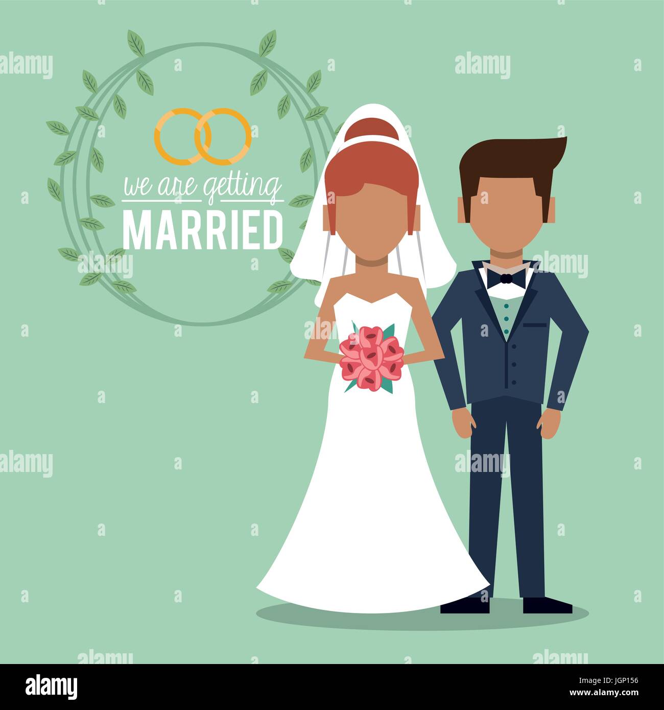 colorful poster of we are getting married with faceless couple of just ...