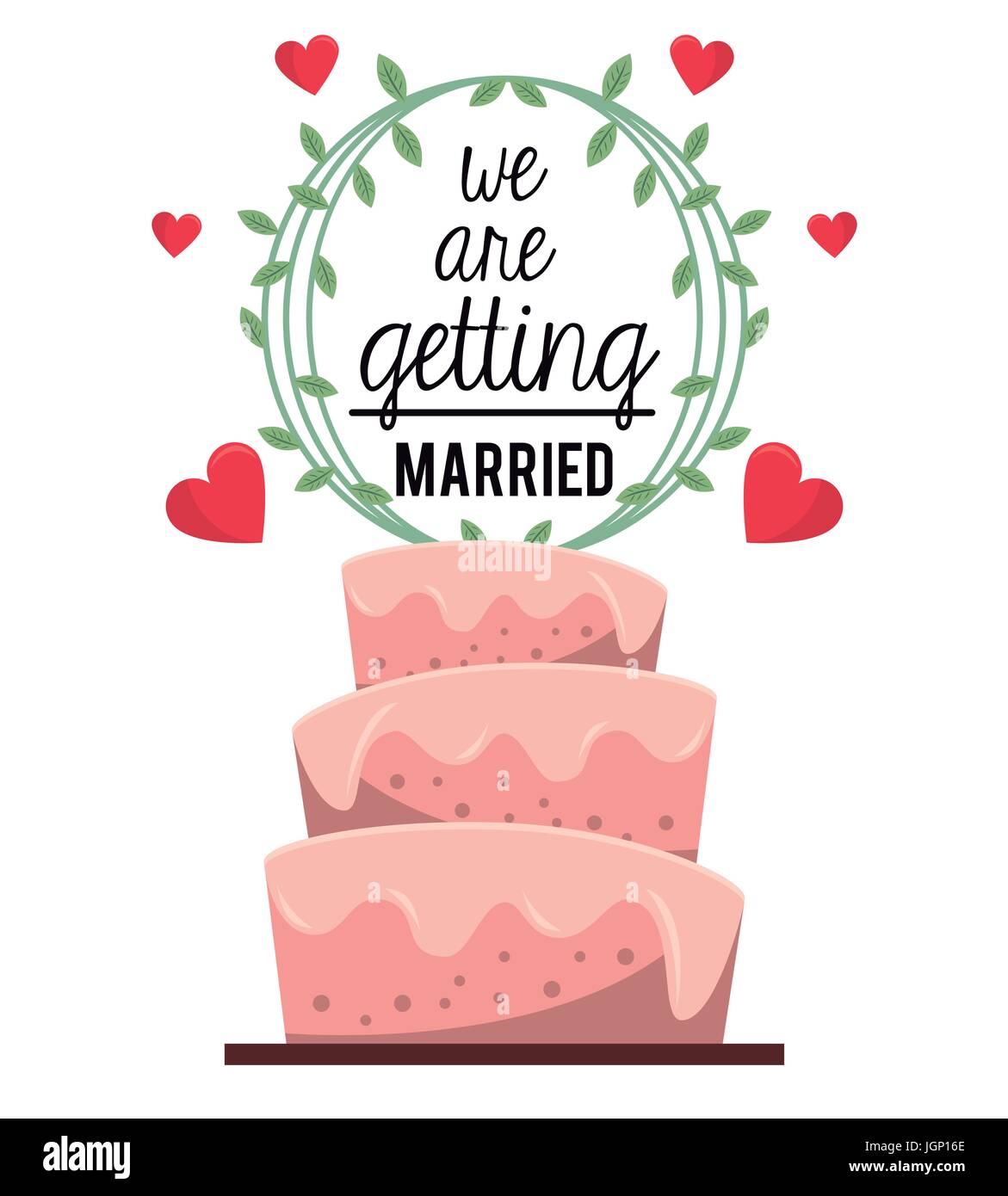 colorful poster of we are getting married with wedding cake with ...