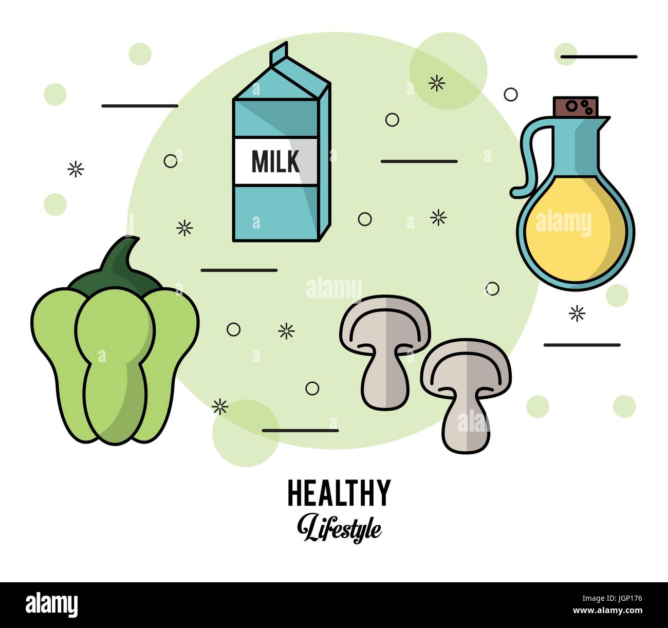 colorful poster healthy lifestyle with set of foods milk box peppers ...