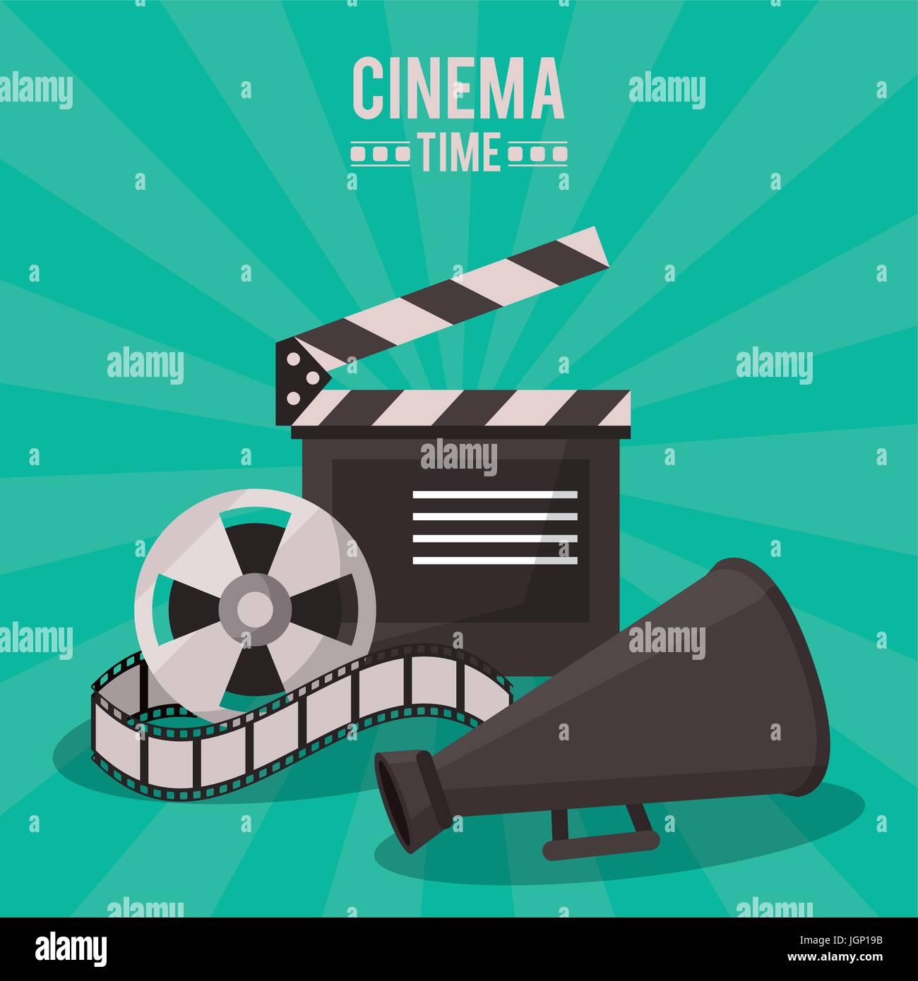 colorful poster of cinema time with clapperboard and film reel and ...