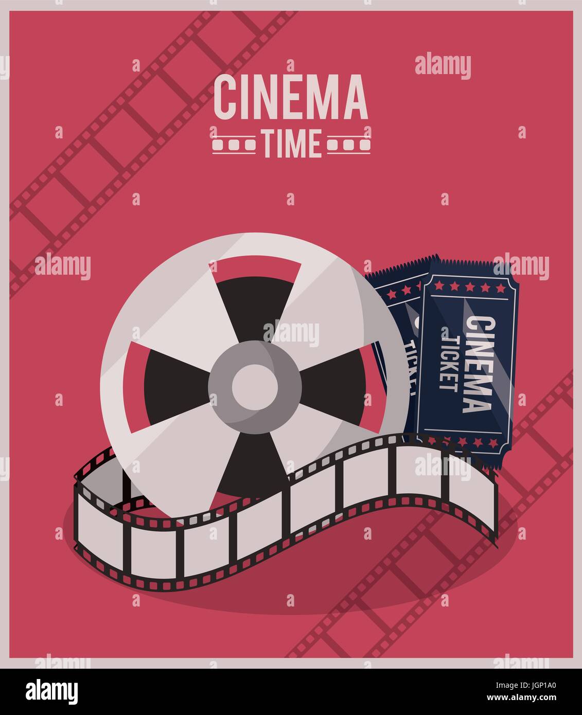 colorful poster of cinema time with film reel and ticket Stock Vector ...