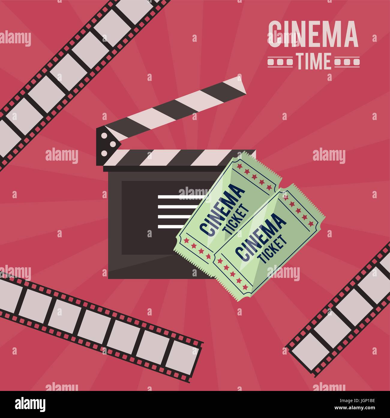 colorful poster of cinema time with film tape in background and ...