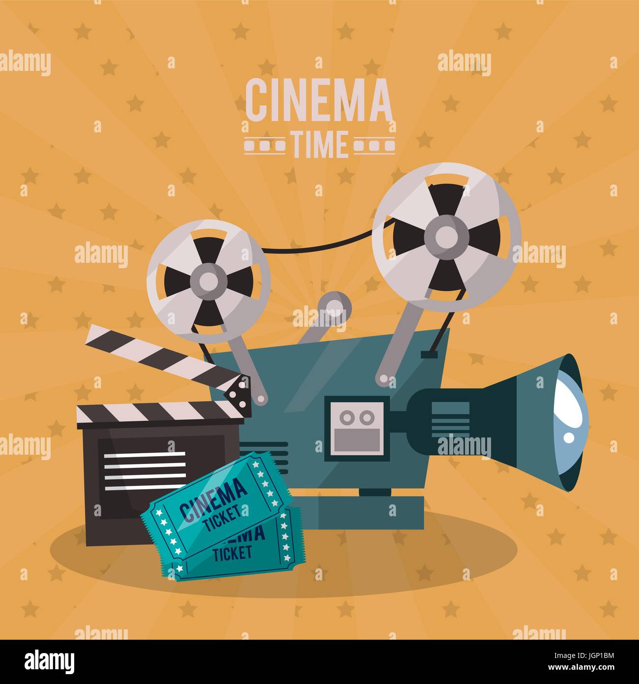 colorful poster of cinema time with movie film projector and ...