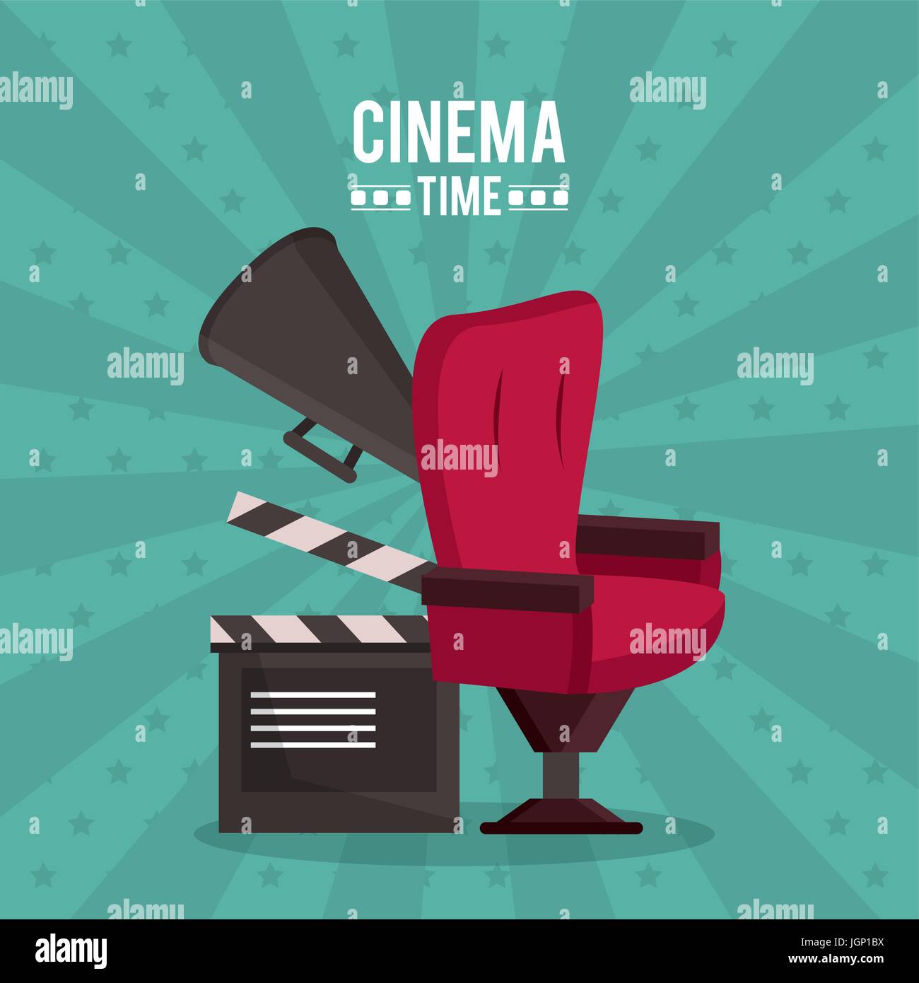 colorful poster of cinema time with clapperboard and chair and director ...