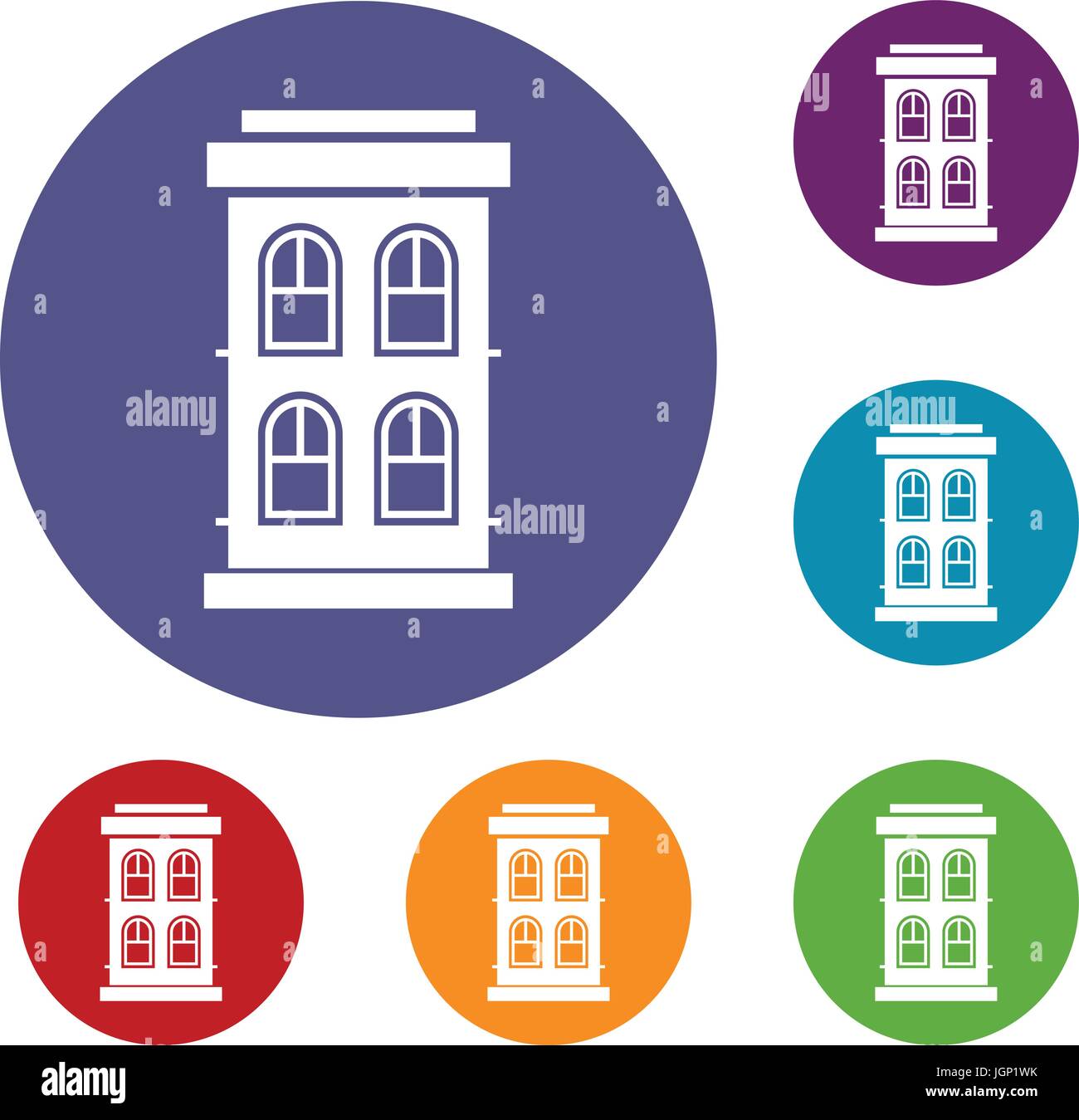 Two-storey house with large windows icons set Stock Vector Image & Art ...