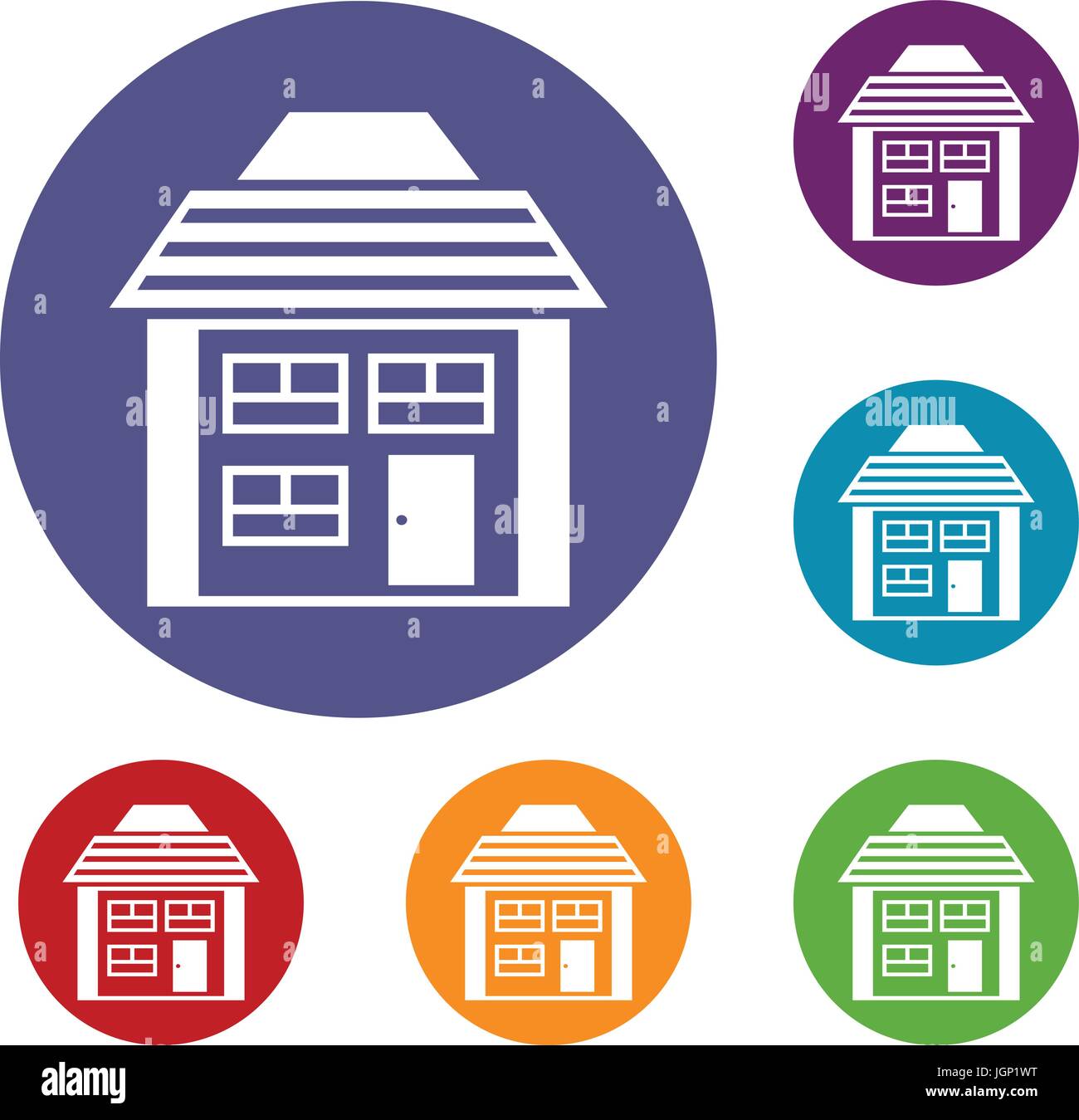 Two-storey house with sloping roof icons set Stock Vector Image & Art ...