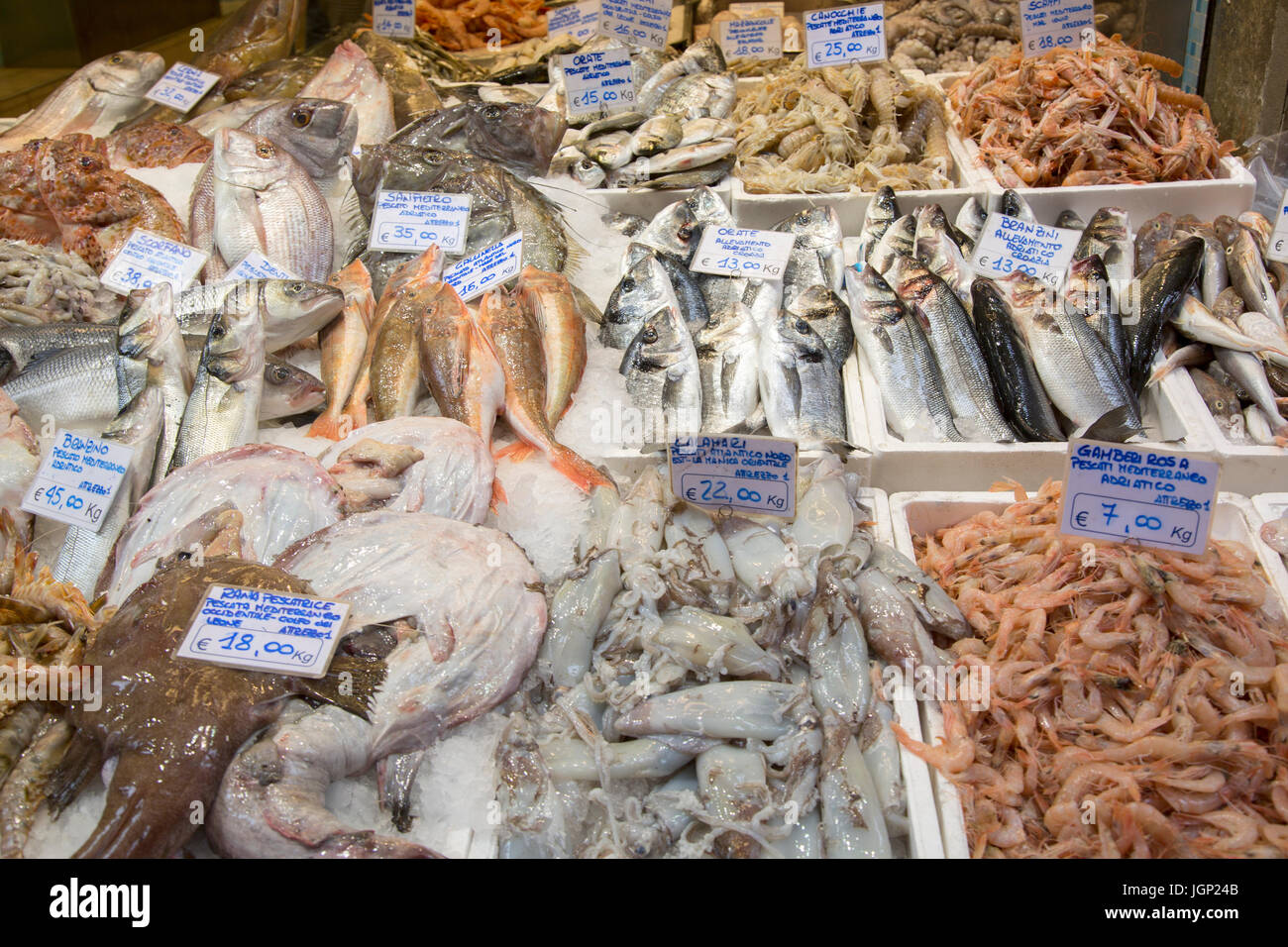 Variety of Fish for Sale on Market Stall, Bologna; Italy Stock Photo ...