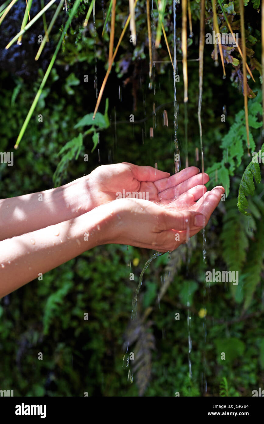Falling water drops. Woman hands. Nature abstraction Stock Photo - Alamy