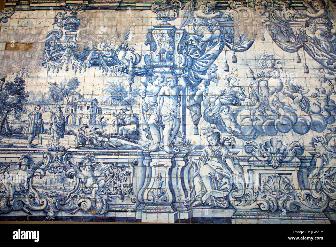 Blue Traditional Tiles on Terrace at Gothic Cloisters at Sé Cathderal ...