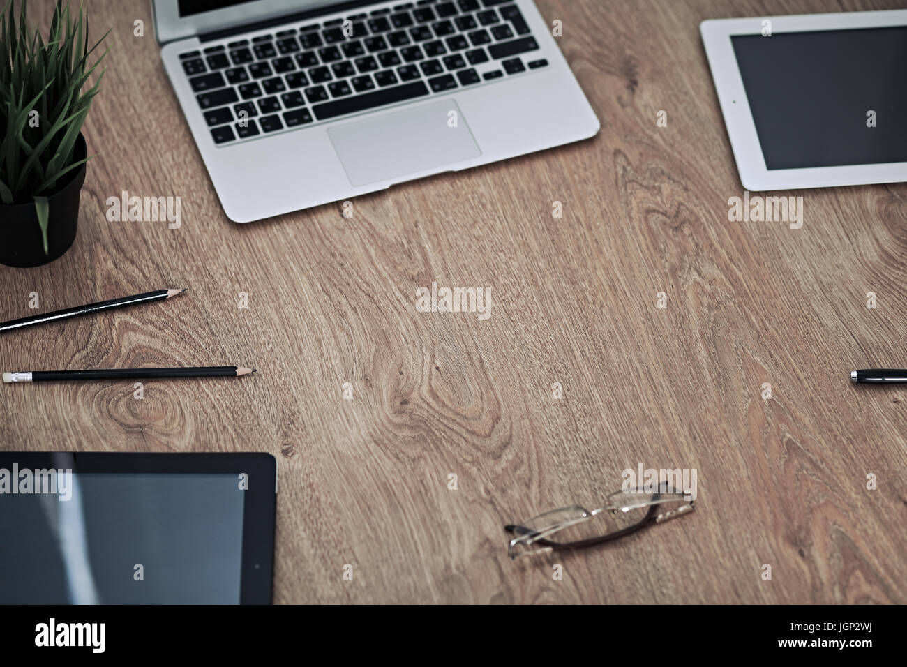 Office workplace with a laptop and documents Stock Photo - Alamy