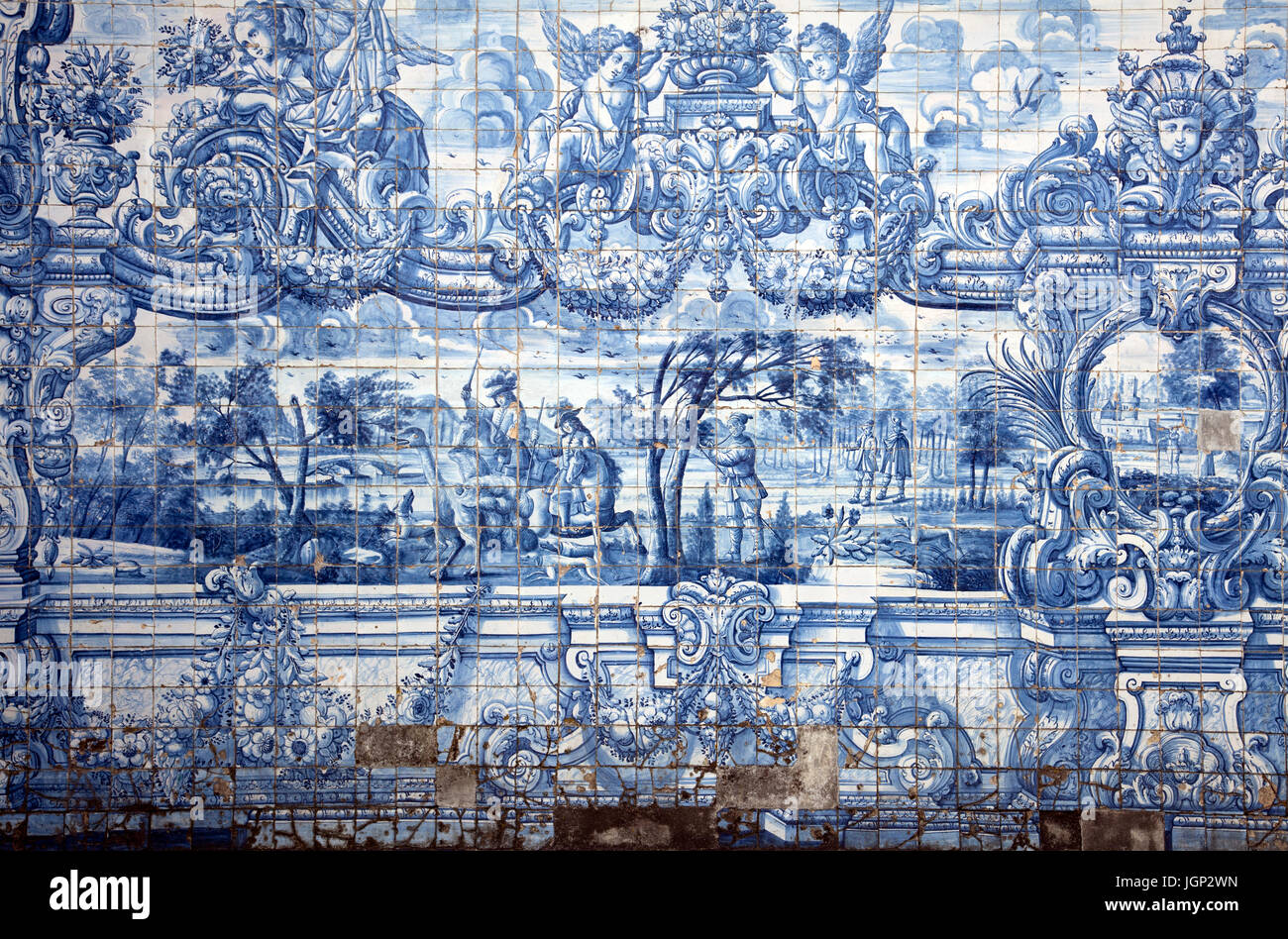 Blue Traditional Tiles on Terrace at Gothic Cloisters at Sé Cathderal ...