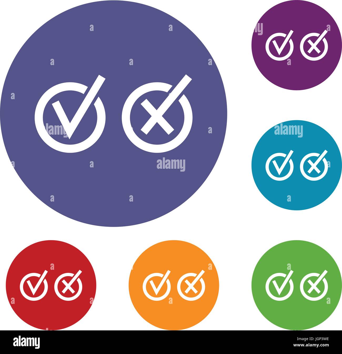 Signs of choice of tick and cross in circles icons set Stock Vector ...