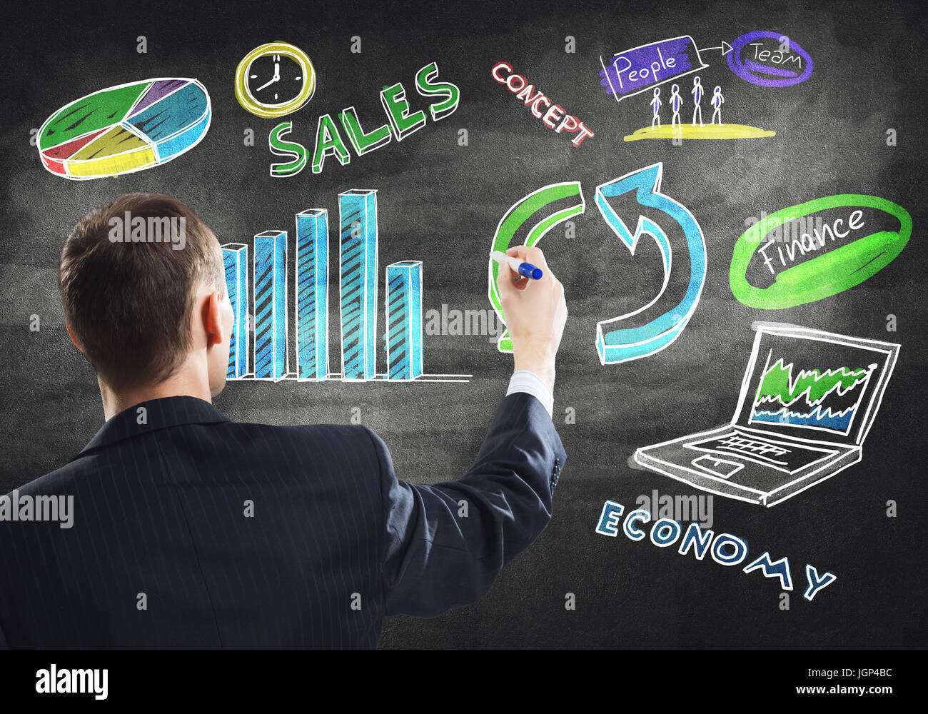 Businessman drawing business strategy Stock Photo - Alamy