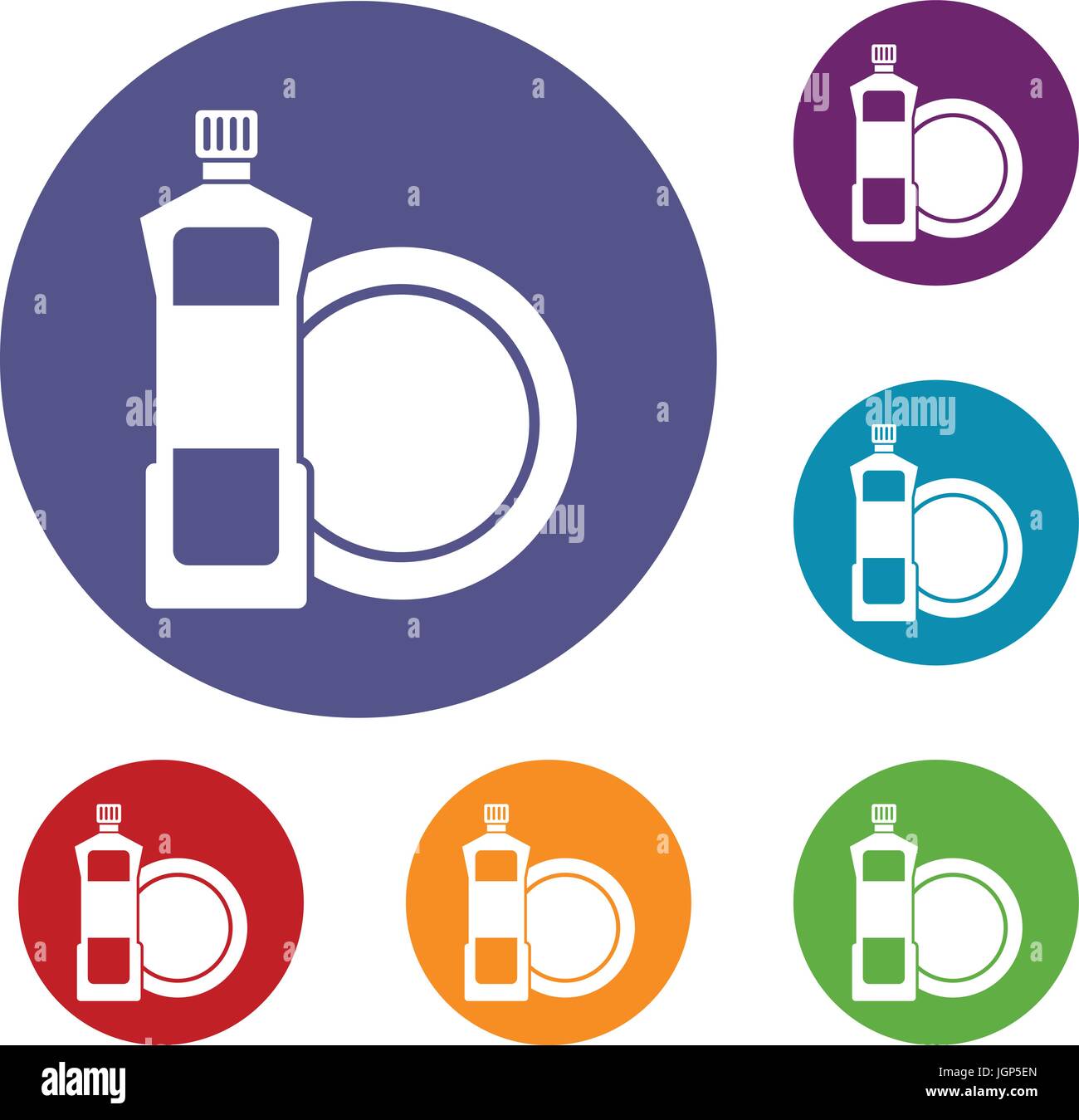 Dishwashing liquid detergent and dish icons set Stock Vector Image ...